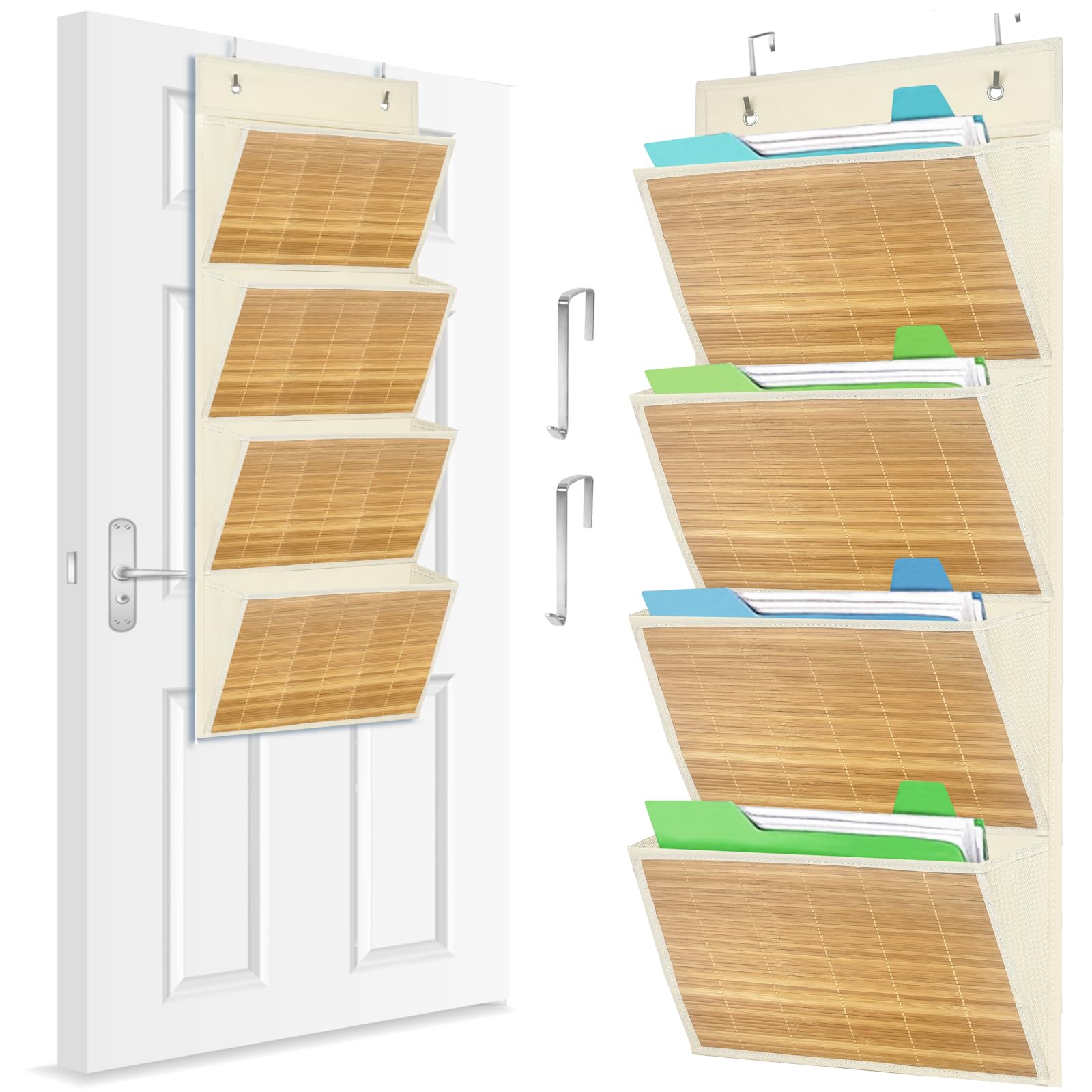 Amazon.com : Luxury Over the Door File Organizer with Bamboo Cover – 4 ...