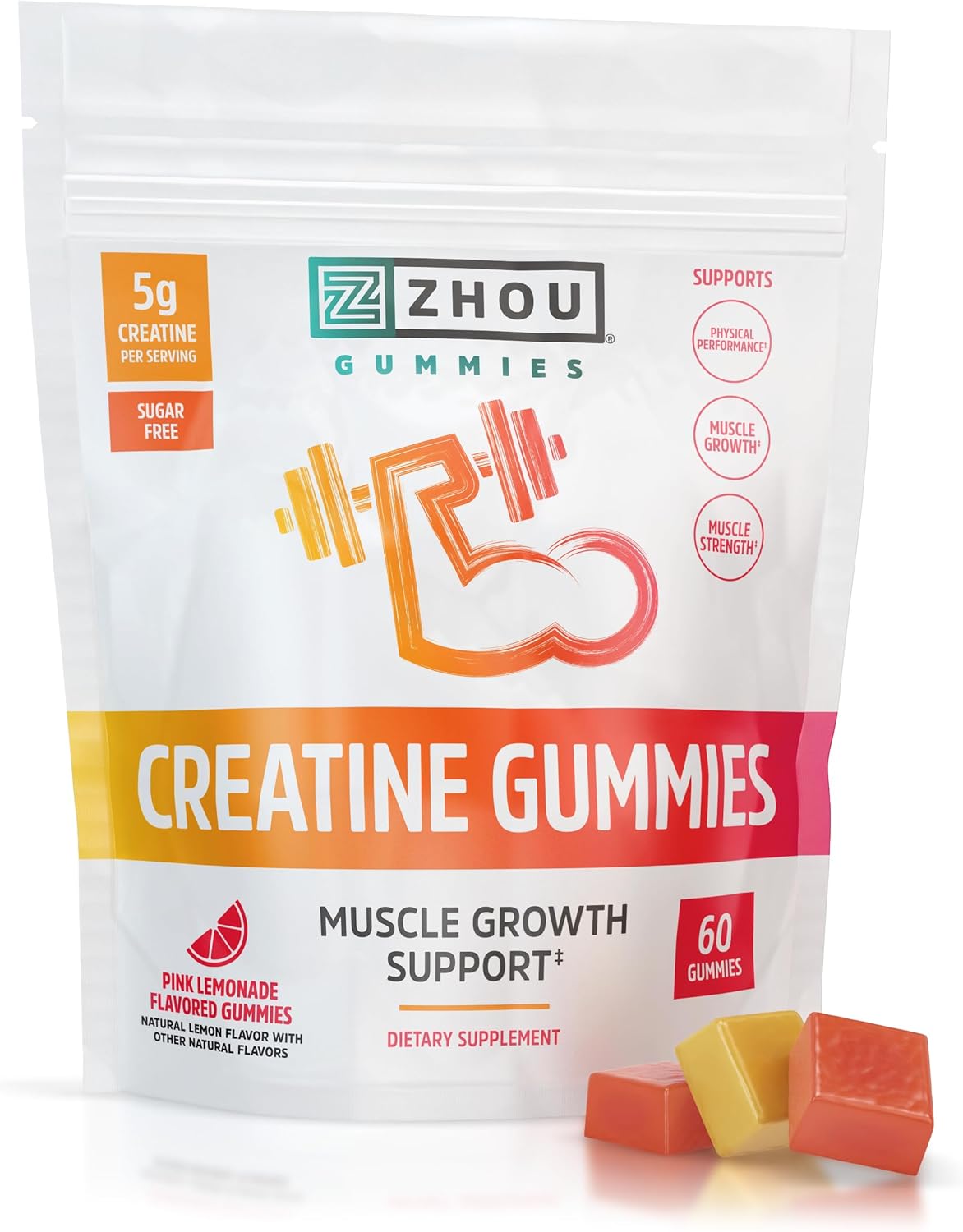 Amazon.com: Zhou Nutrition Creatine Monohydrate Chewables 5g for Men ...