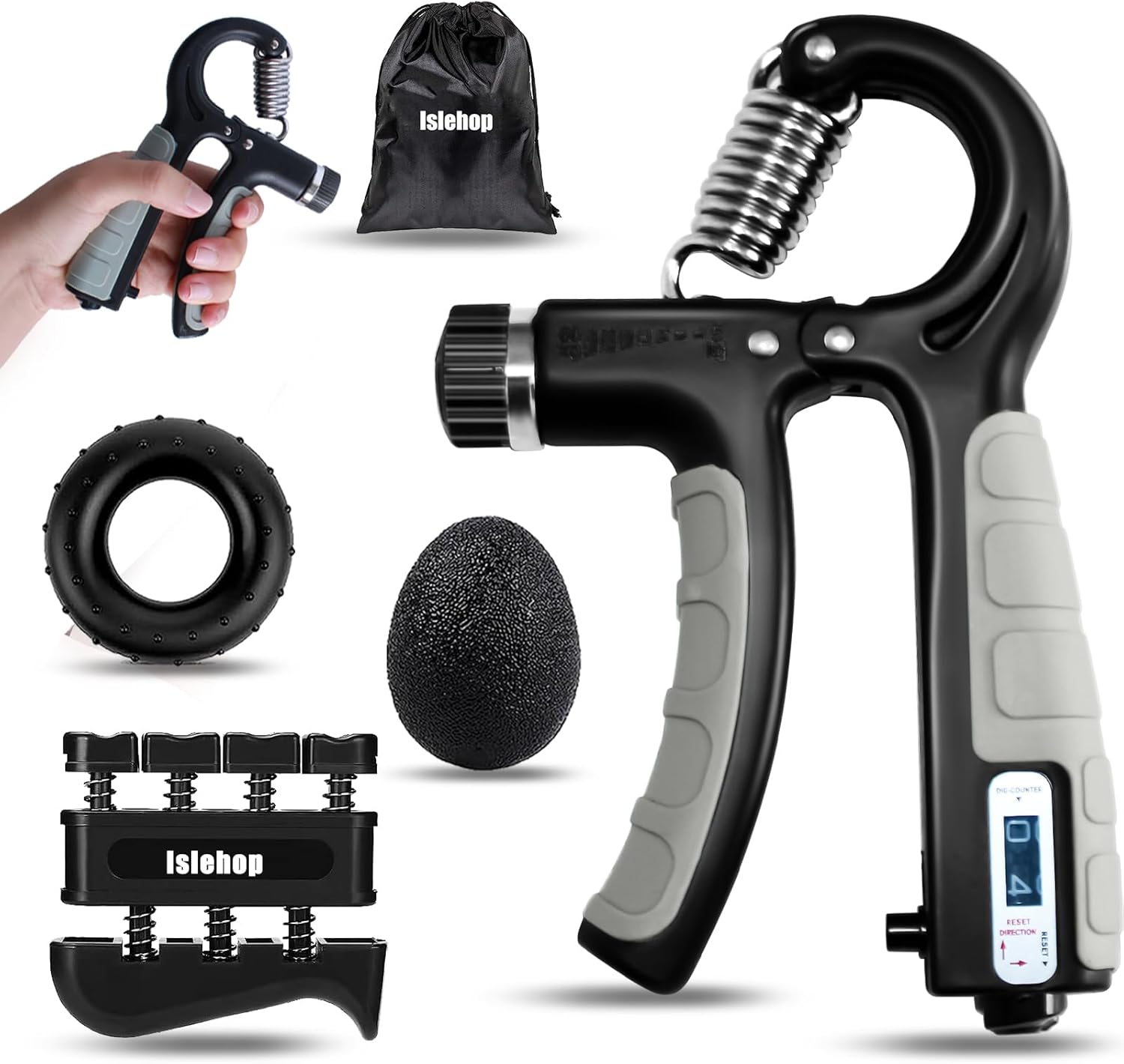 Amazon.com : ISLEHOP Hand Grip Strengthener Kit (5 Pack) with Forearm ...