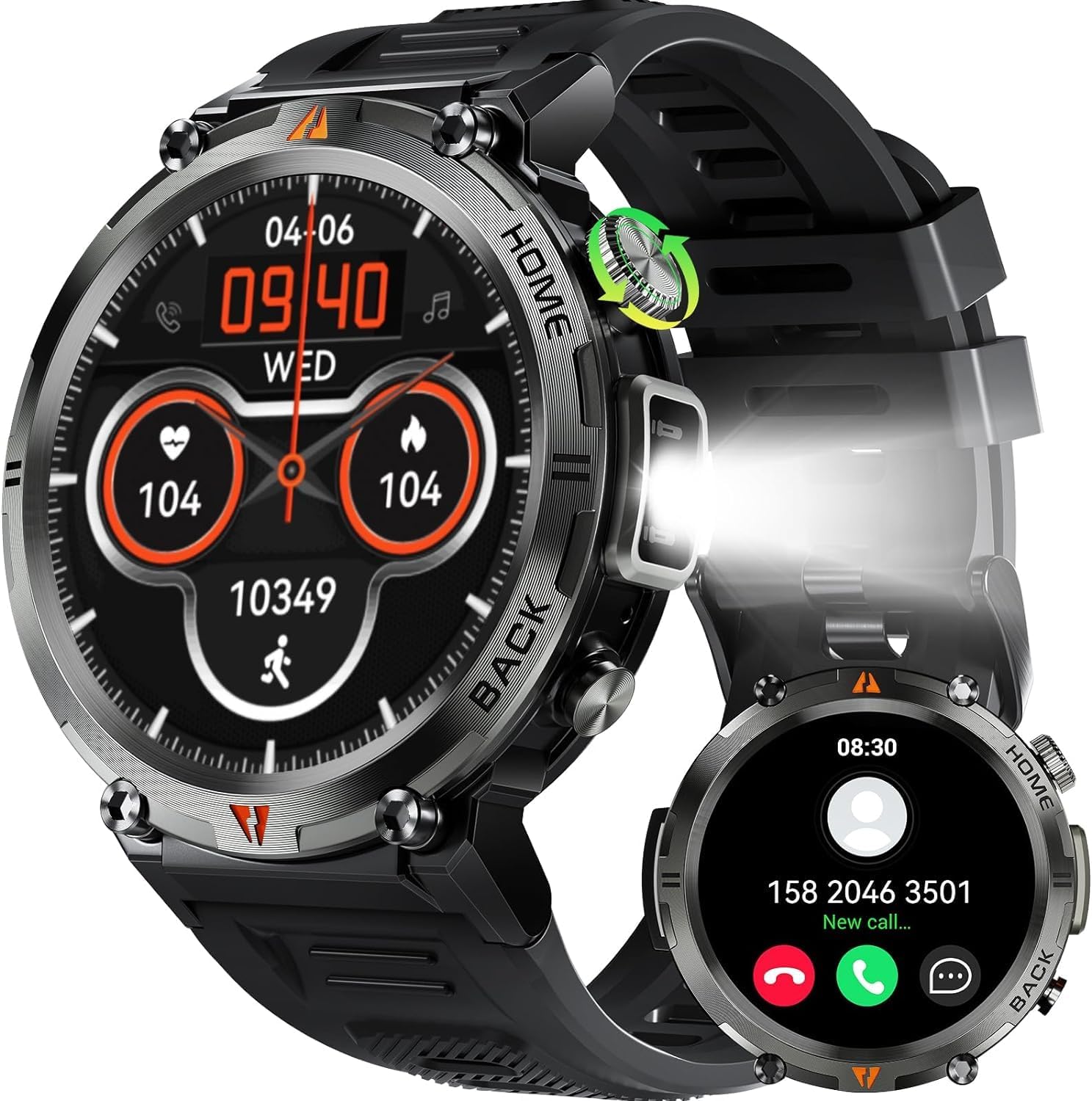 Reloj militar inteligente para Hombres con Llamada Linterna 1.45” HD ...