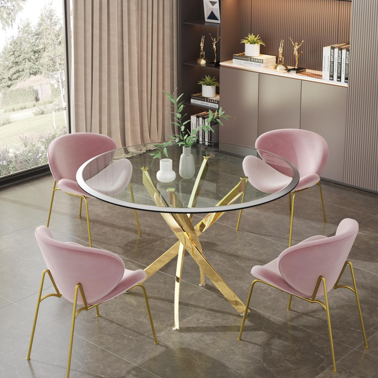 Amazon.com - Henf 5 Piece Gold Dining Table Set for 4, 51" Modern Glass ...