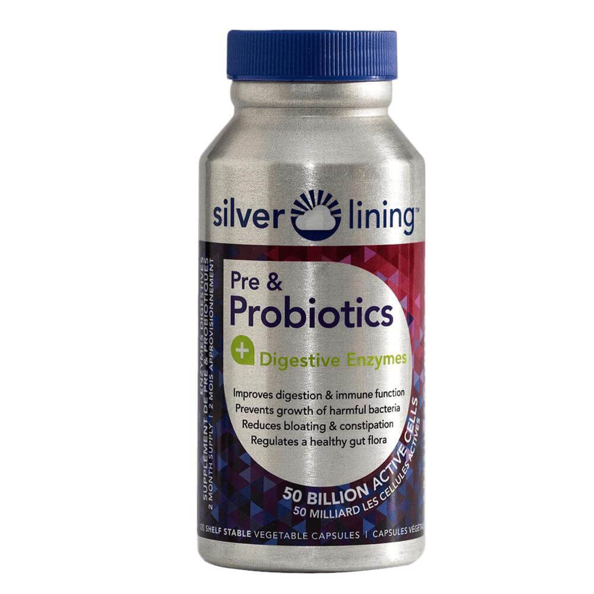 Silver Lining Pre & Probiotics + Digestive Enzymes | 50 Billion CFU ...
