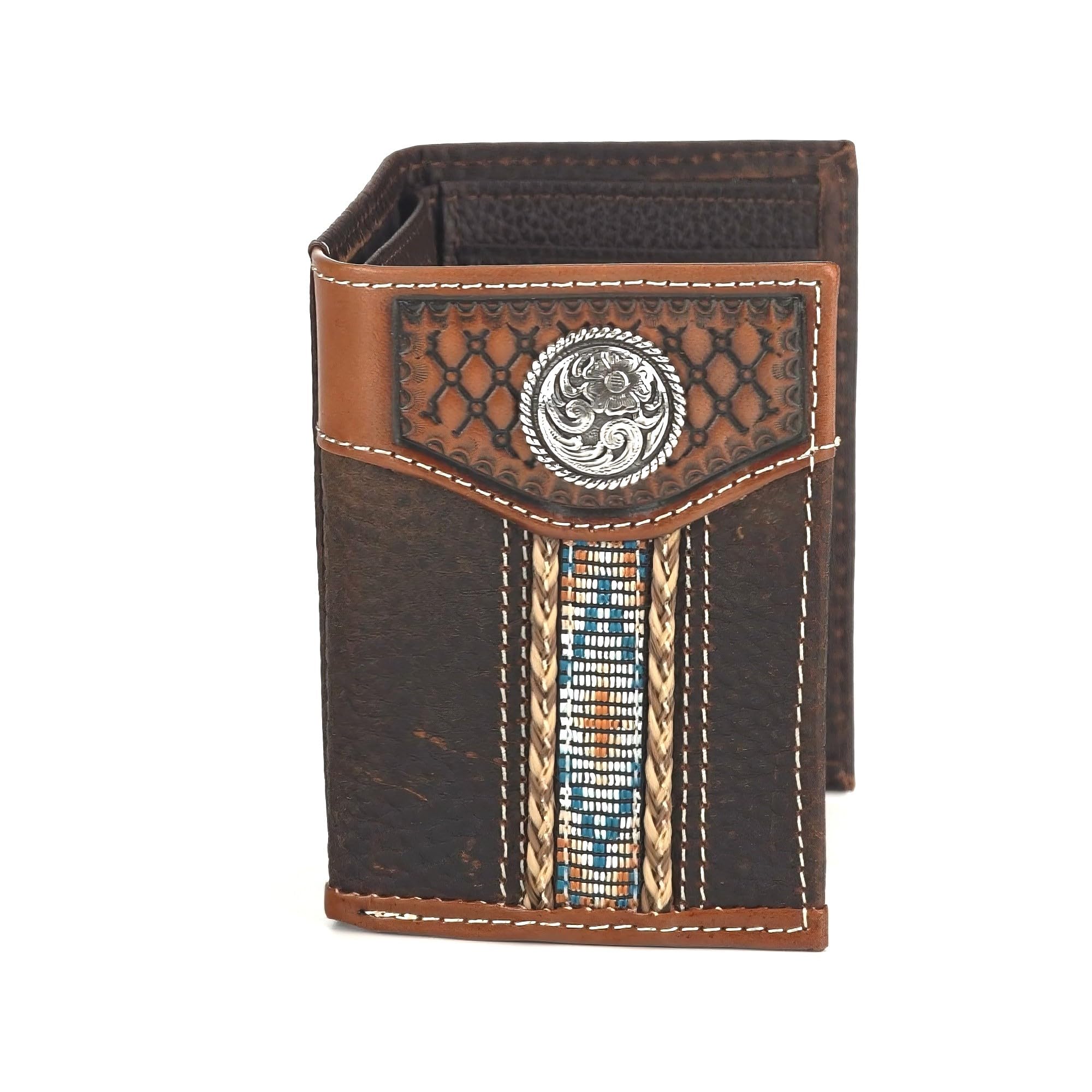 Amazon.com: ARIAT Western Wallet Men Trifold Southwest Woven Brown ...