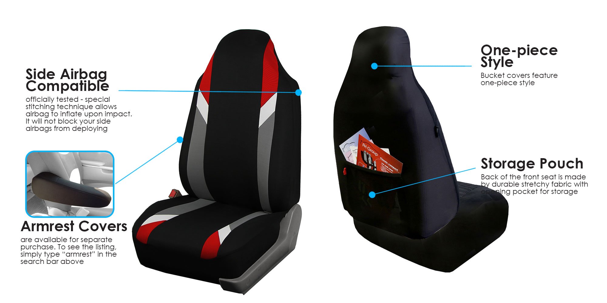 FH Group Supreme Modernistic Three Row Car Seat Covers, Airbag and ...