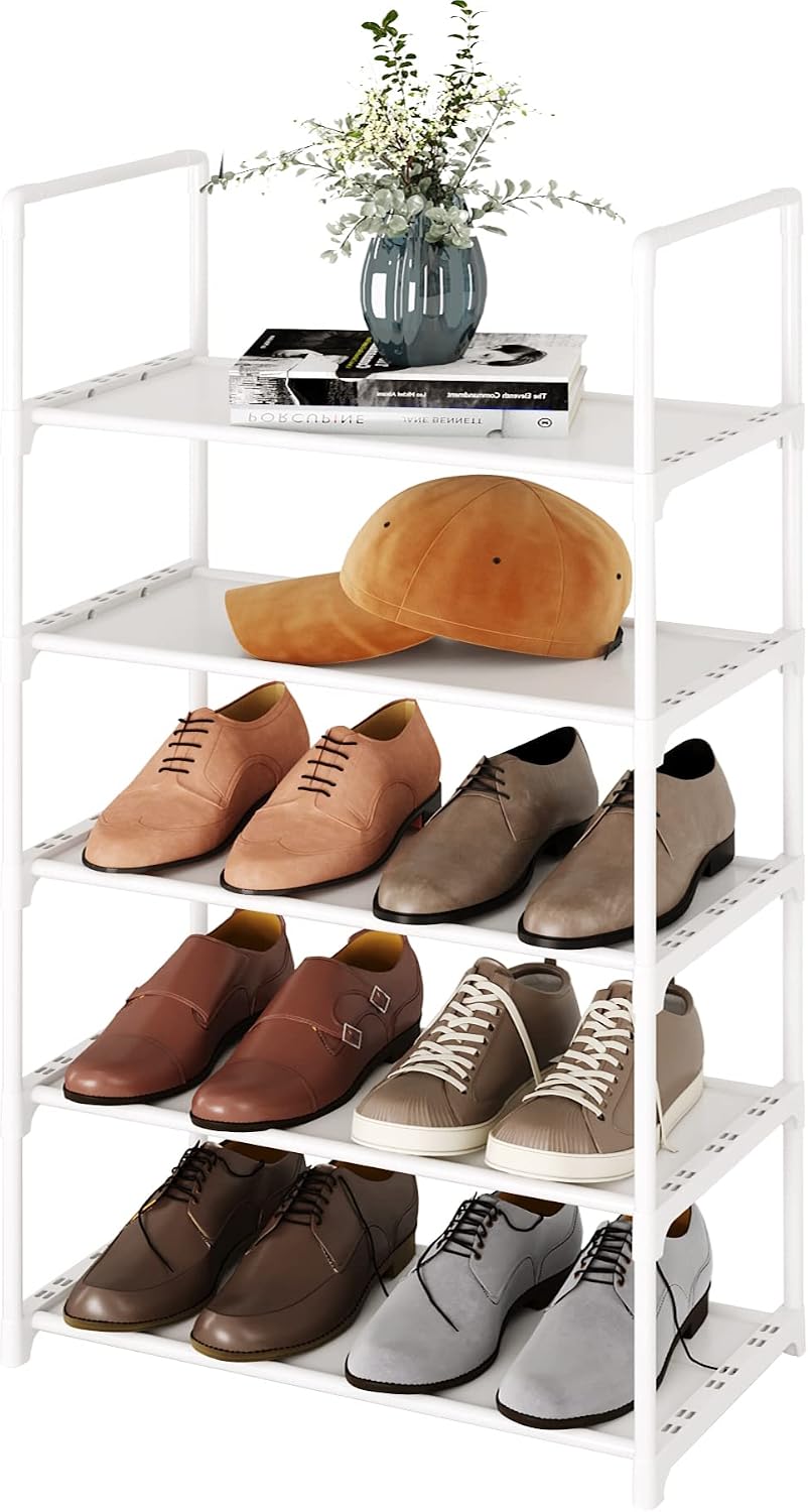 Amazon.com: Yegazte 5-Tier Stackable Shoe Rack, Narrow Shoe Stand for ...