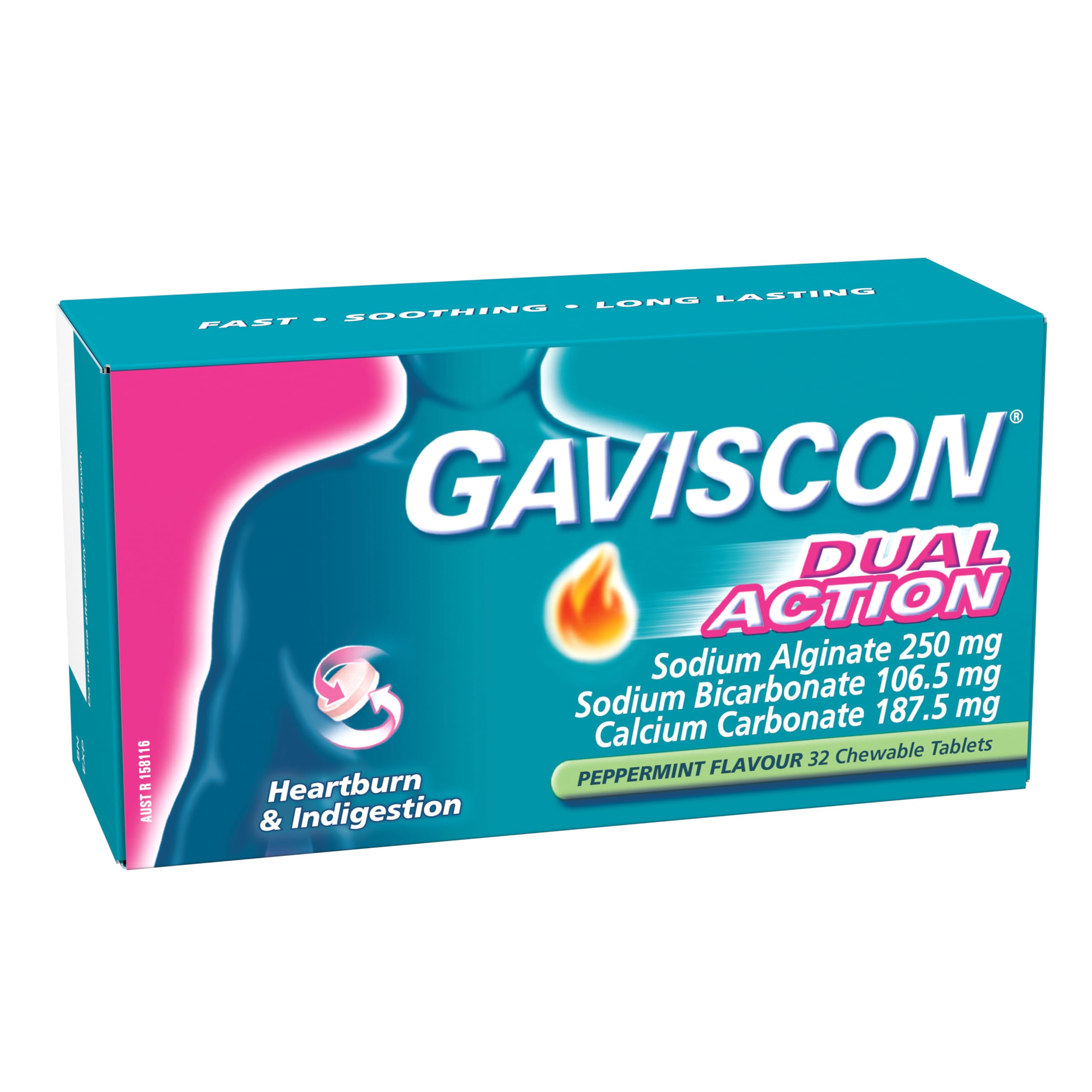 Gaviscon Dual Action Chewable Peppermint Heartburn & Indigestion Relief ...