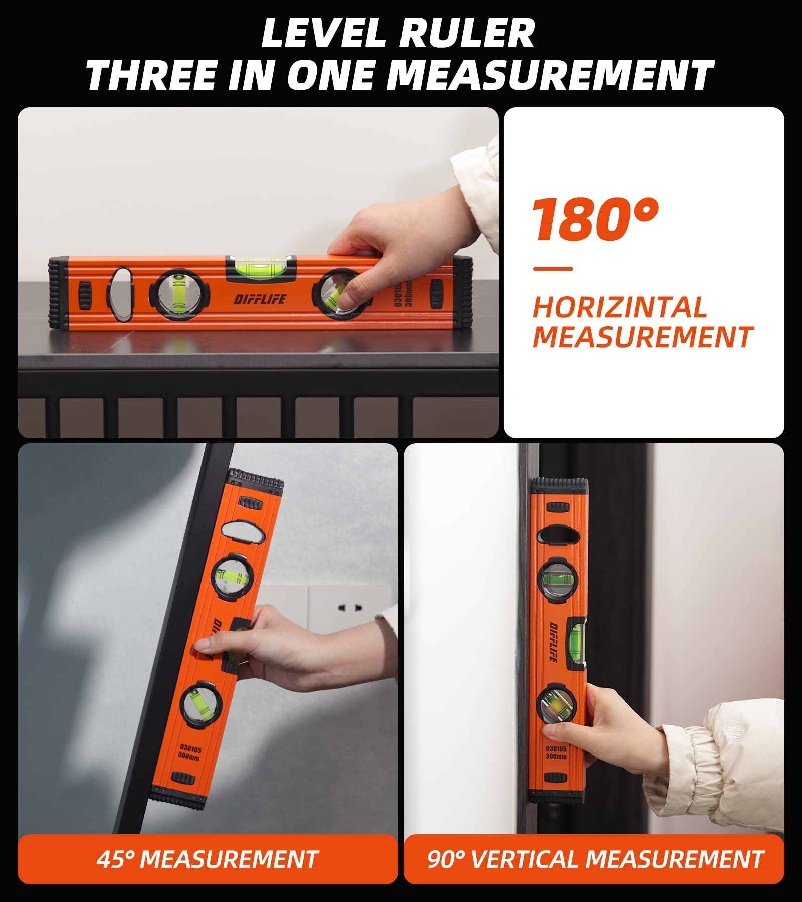 Snapklik.com : DIFFLIFE 12" Level & Tool Aluminum Reinforced Torpedo Level