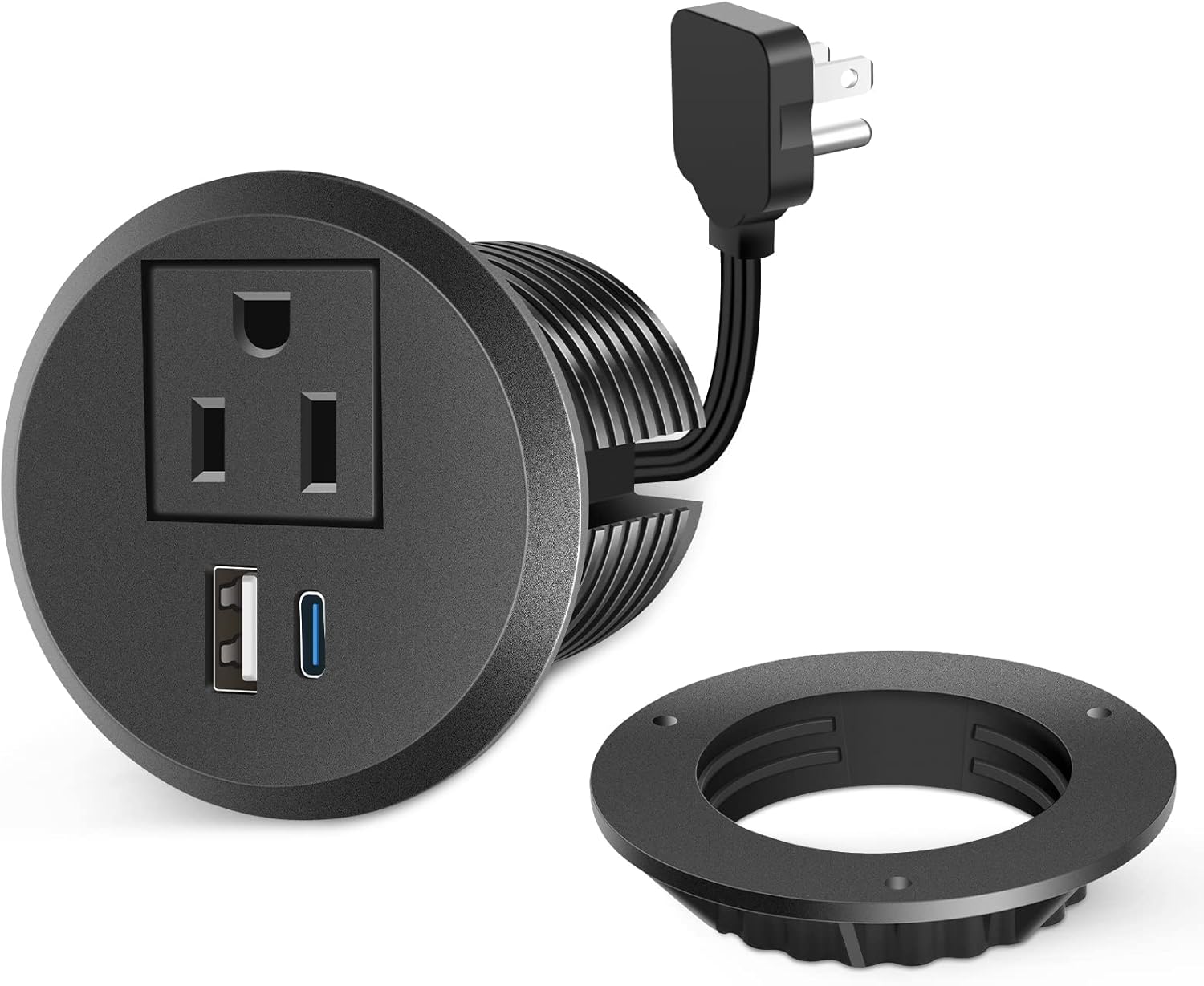 Amazon.com: 6.5FT Cord Flat Plug 2 inch Desk Power Grommet Outlet ...
