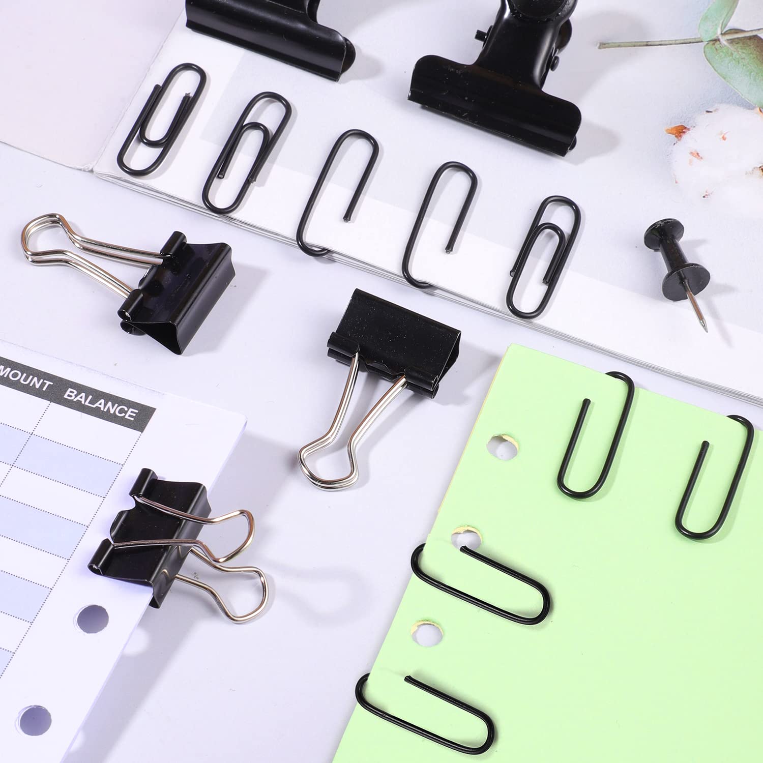 Snapklik.com : 500 Pcs Black Push Pins Set, Binder Clips, Paper Clips ...