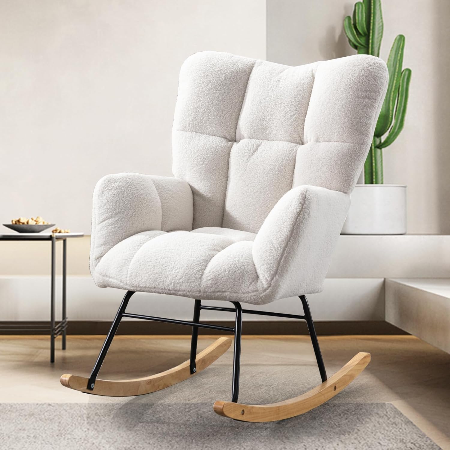 Amazon.com: SoarFlash Teddy Fabric Rocking Chair, Upholstered Rocker ...