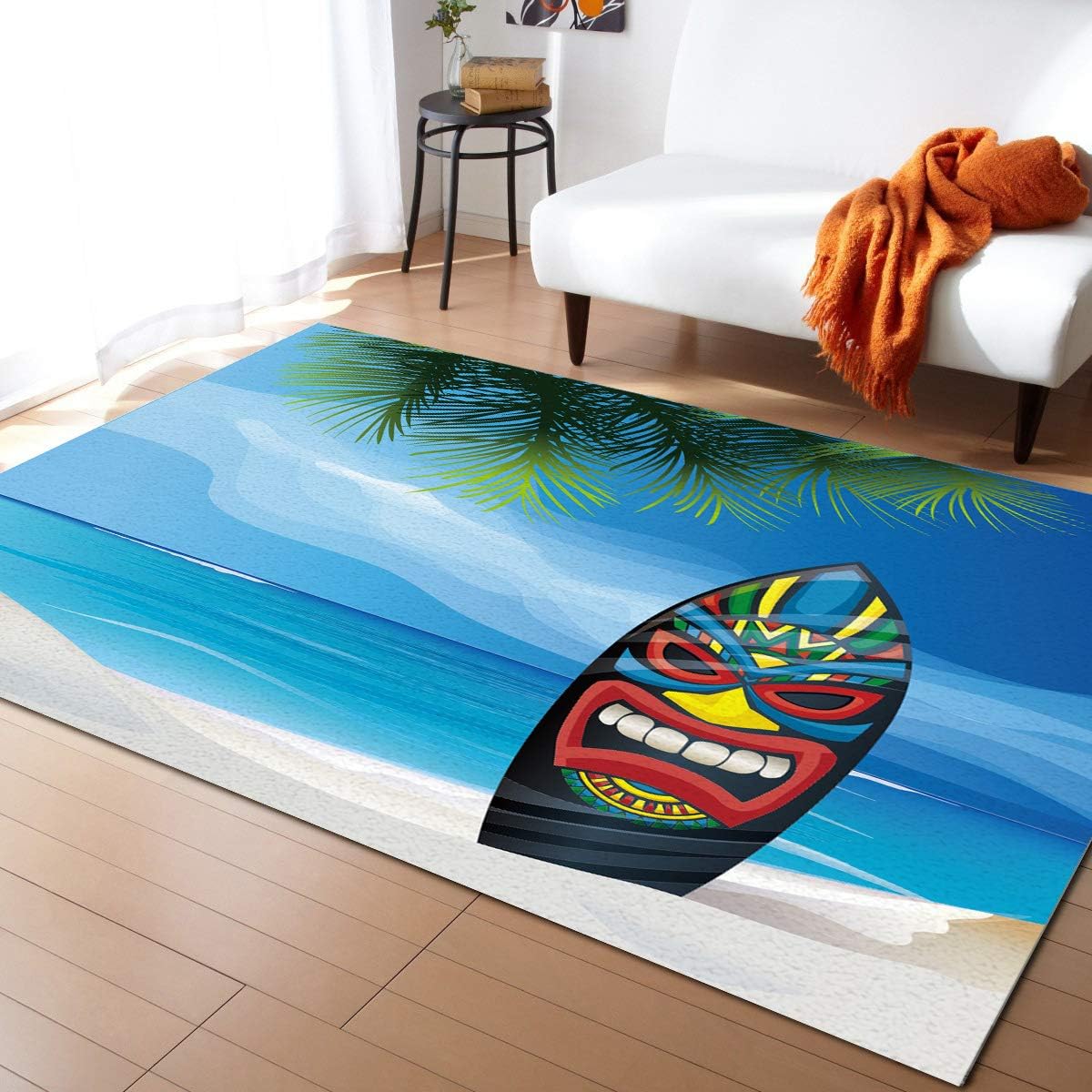 Amazon.com: Rugs for Living Room, Tiki Warrior Mask Surfboard Area Rug ...