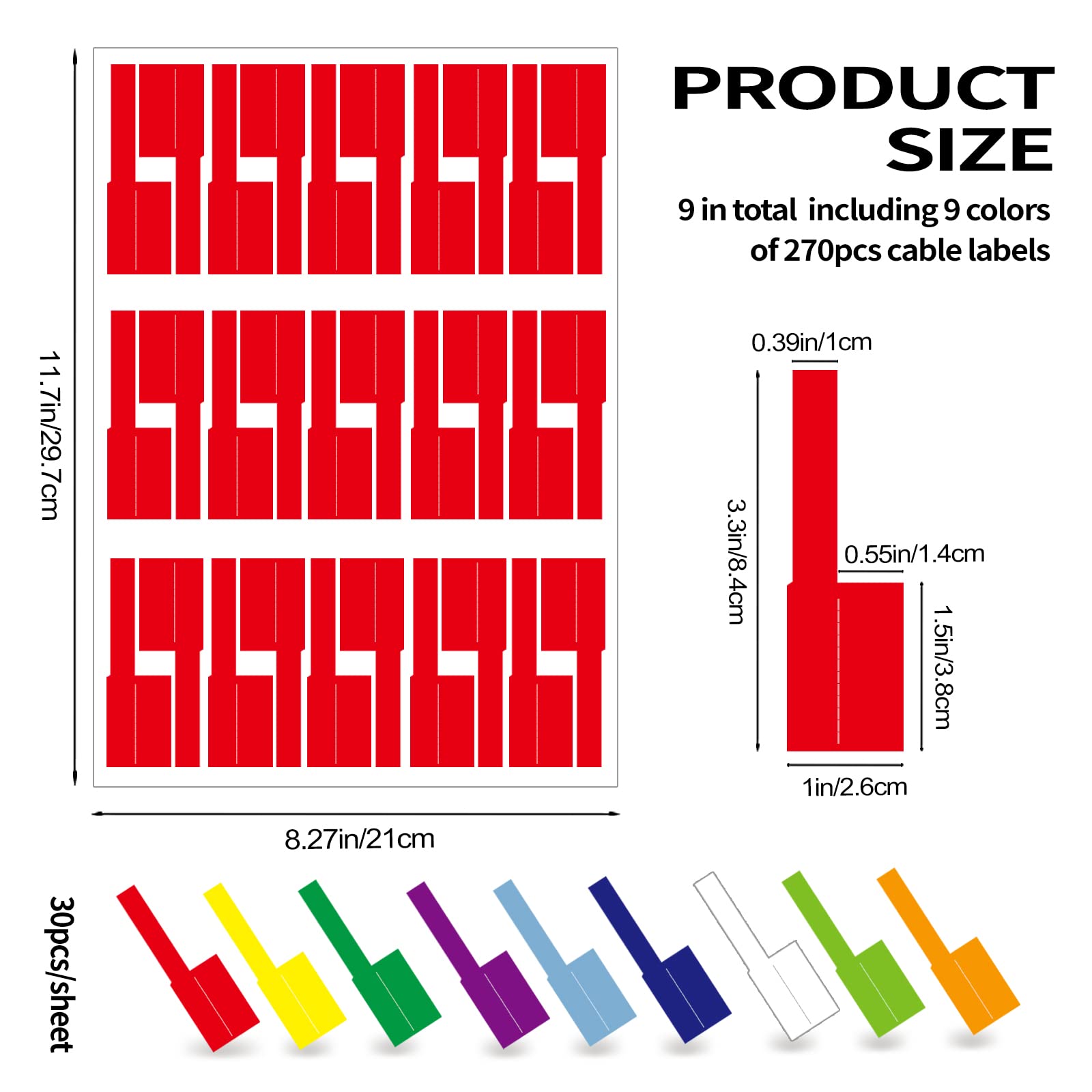 Snapklik.com : 270 PCS Tear Resistant Cable Labels, 9 Colors Waterproof ...