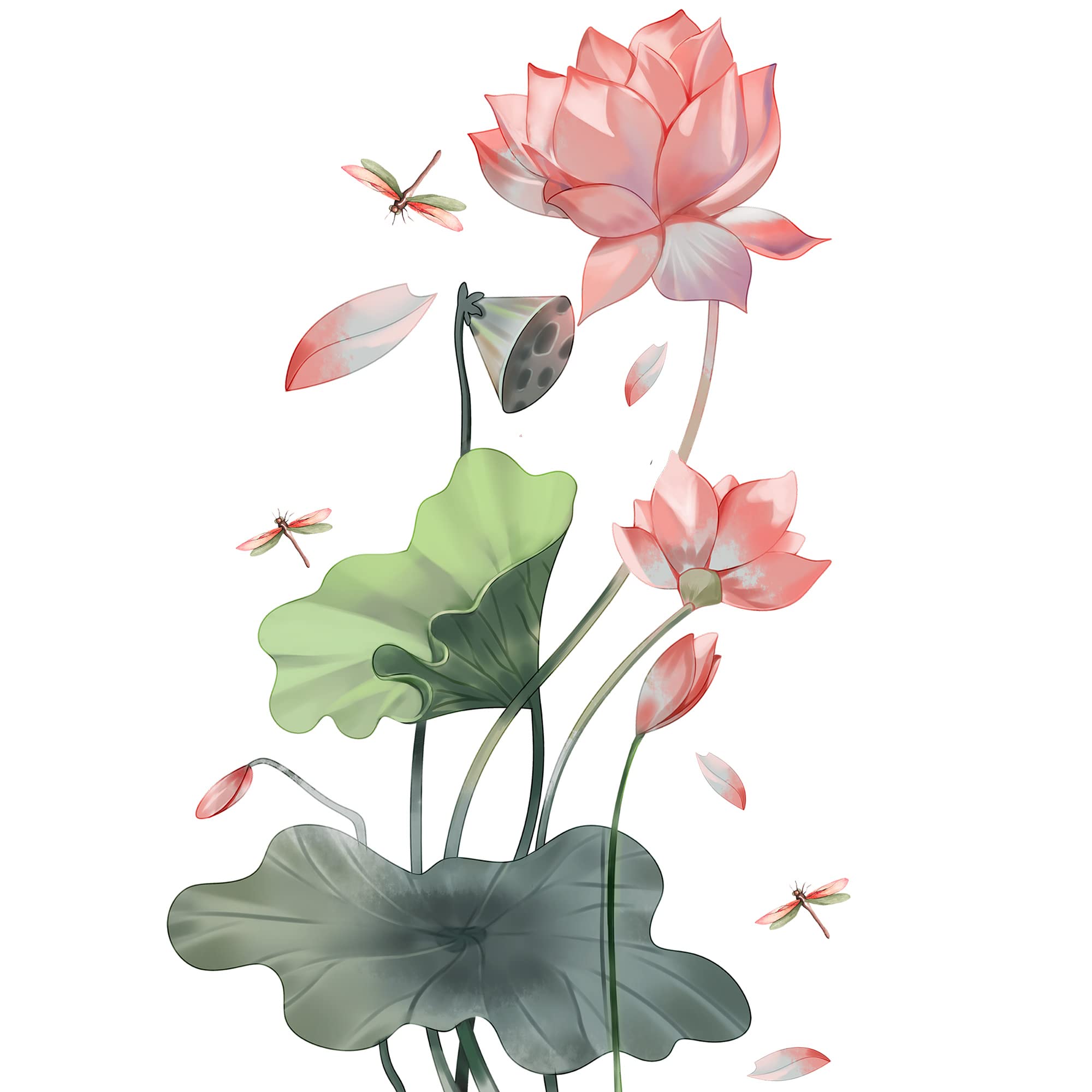 Amazon.com: DRWSSR New Creative Lotus Dragonfly Wall Decal Large Lotus ...