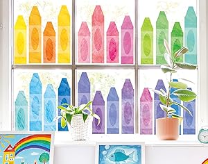 Amazon.com: Whaline 9 Sheets Watercolor Crayon Window Clings Back to ...