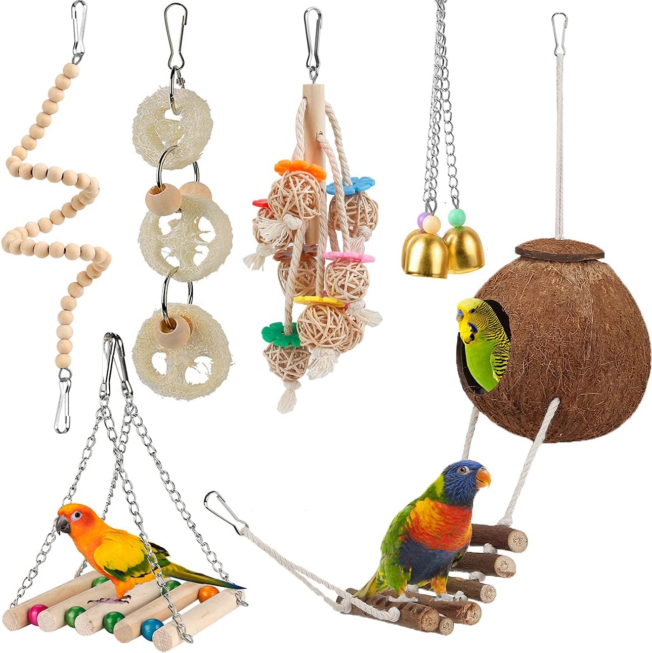 Amazon.com : Bird Parakeet Toys,Swing Hanging Standing Chewing Toy ...