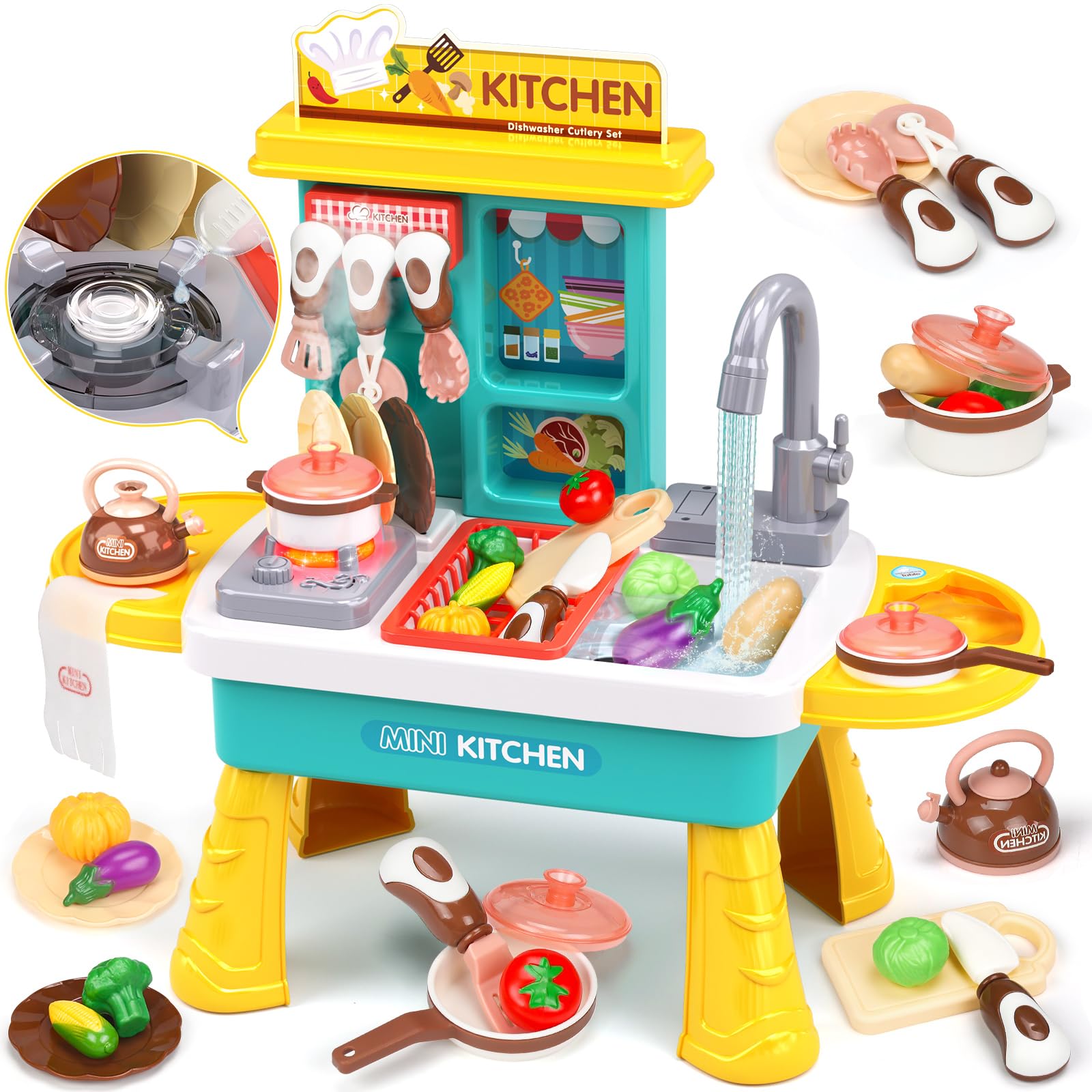 Amazon.com: ZFSZSY Play Kitchen Sink with Running Water, Toddler Play ...