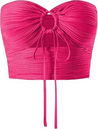 MakeMeChic Women's Ring Decor Drawstring Strapless Crop Tube Top Ruched ...