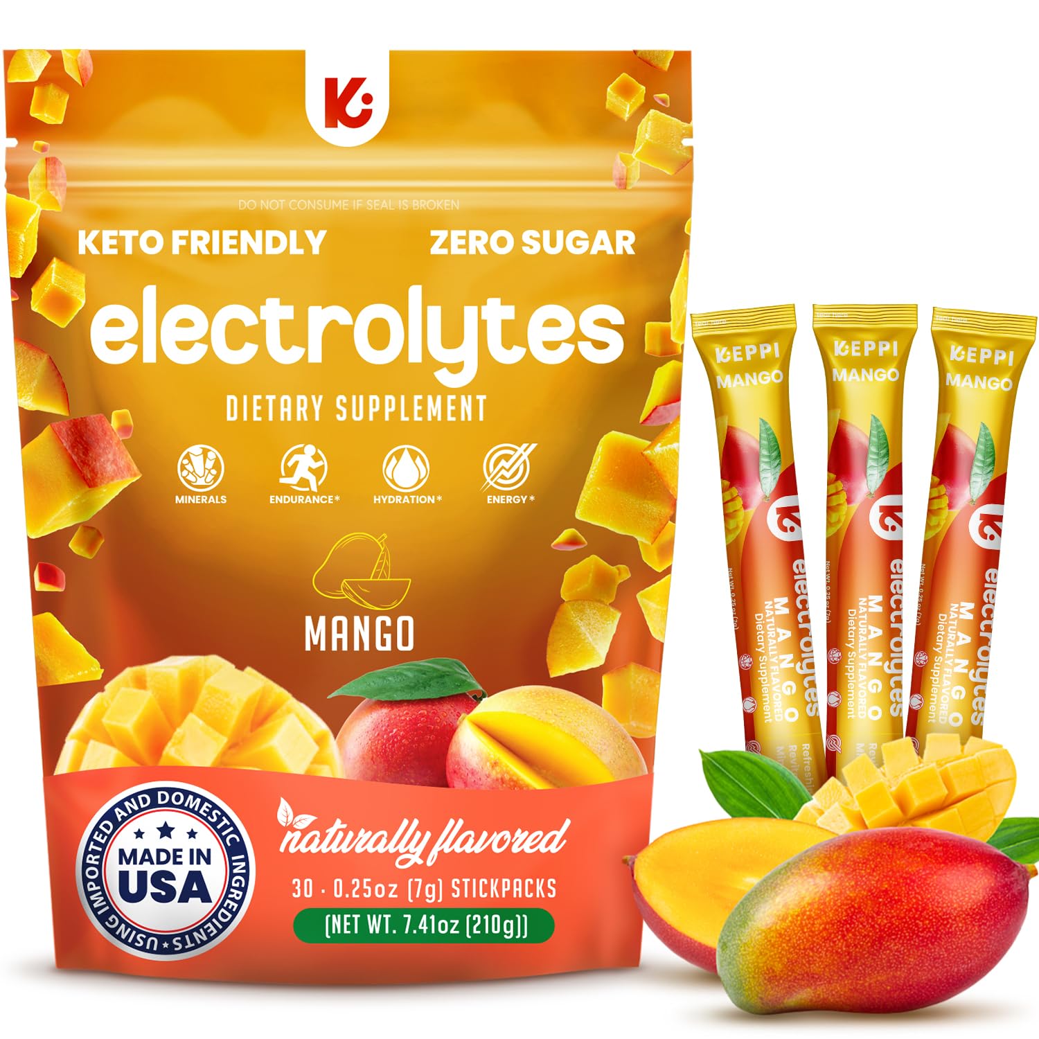 Keppielectrolytes Powder Packets Mango Flavor No Sugar Hydration ...