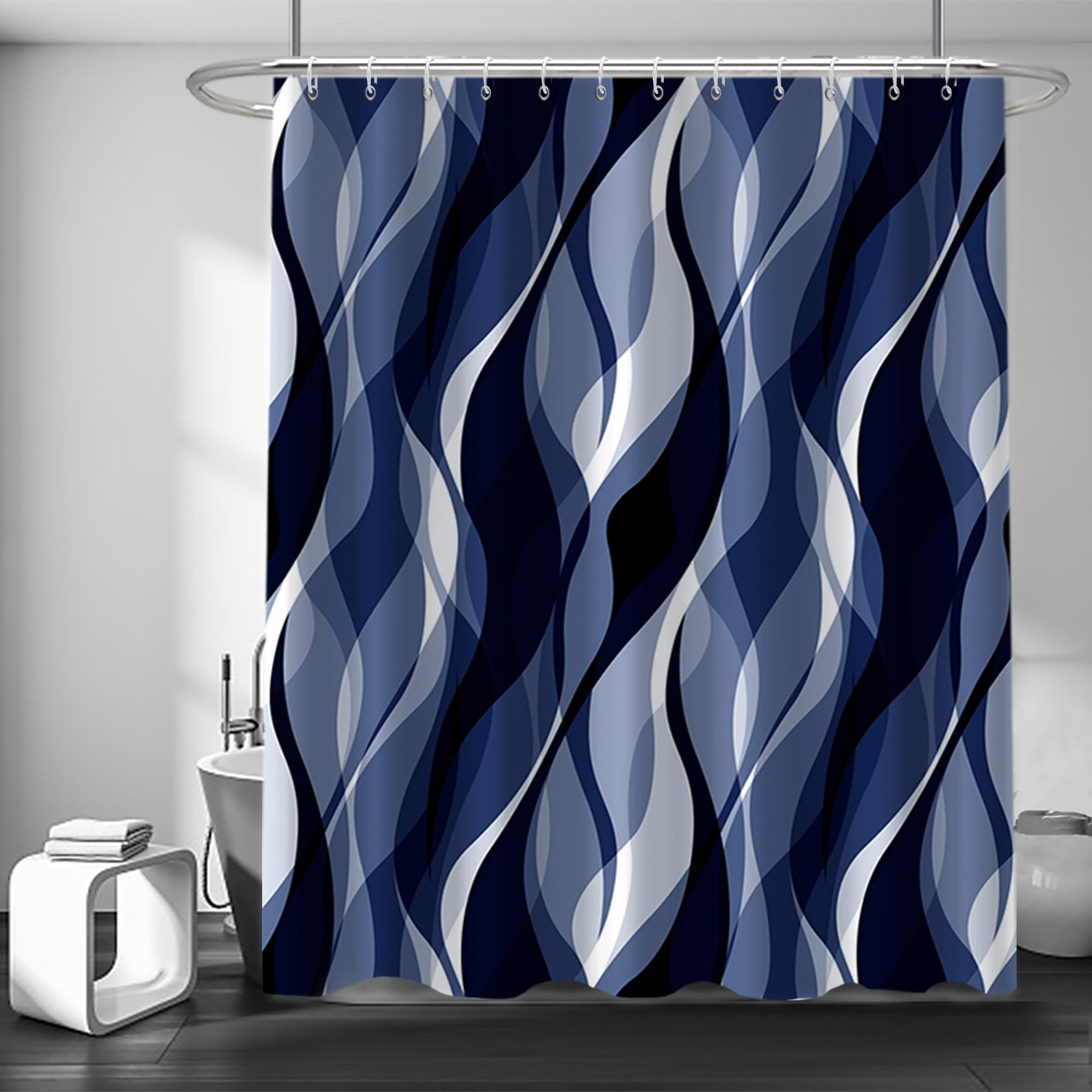 Amazon.com: Ruelvth Navy Blue Shower Curtain, Modern Abstract Black and ...