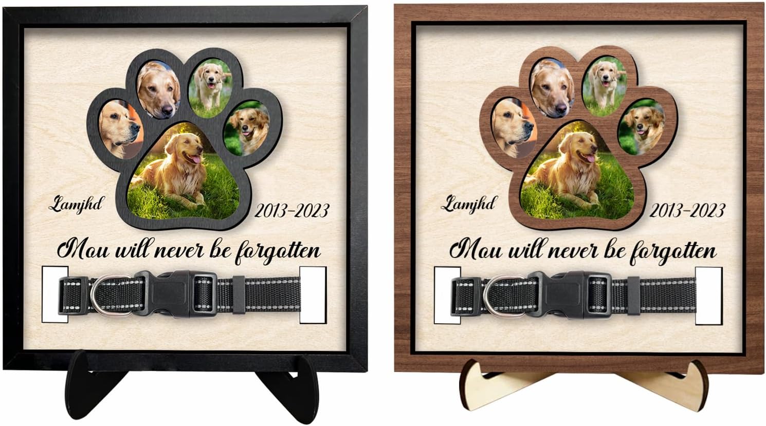 Dog Memorial Picture Frame Wooden Personalized Pet Collar Frame Dog ...