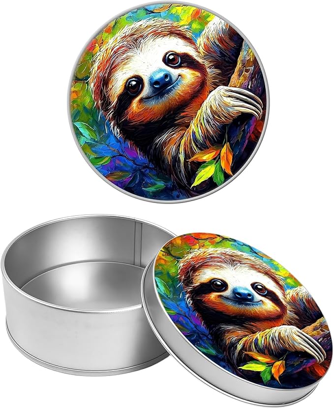 SROJDHFJB Round Metal Tin Container with Removable Lid, Sloth Durable ...