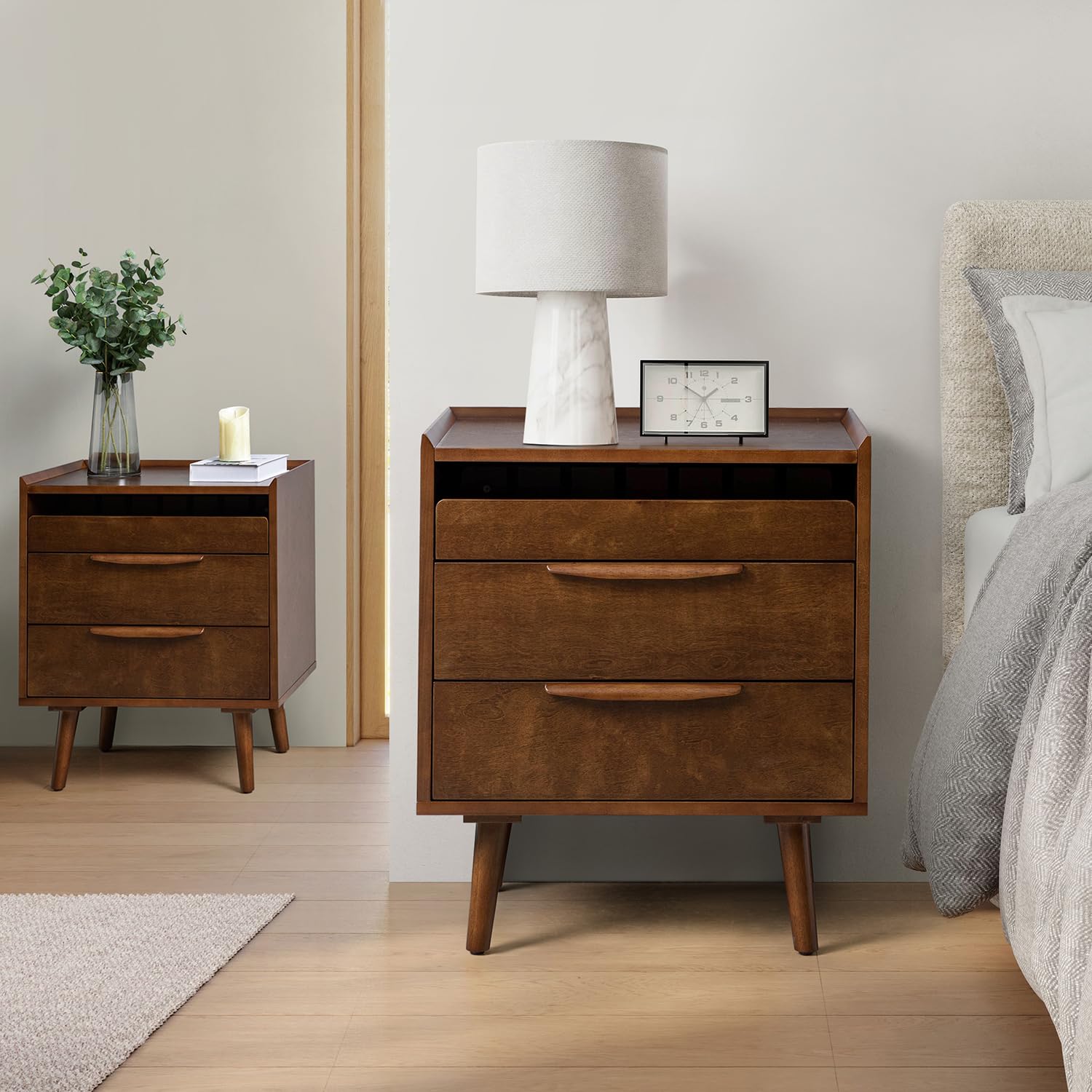 Amazon.com: HULALA HOME 2 Drawer Nightstand with Charging Station, Mid ...