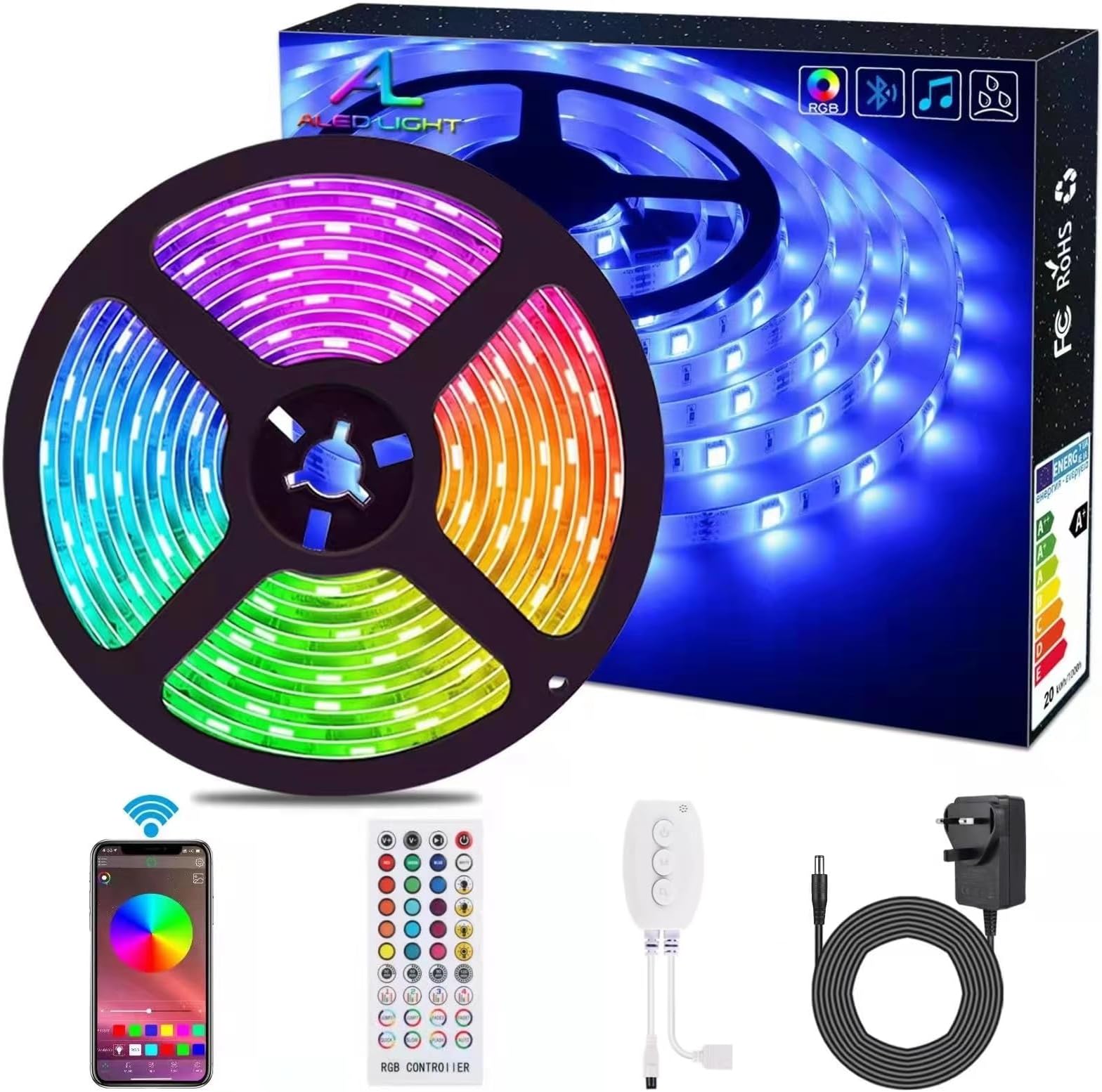 Bluetooth LED Strip 5M Waterproof LED Strips Lights Music Sync Color ...