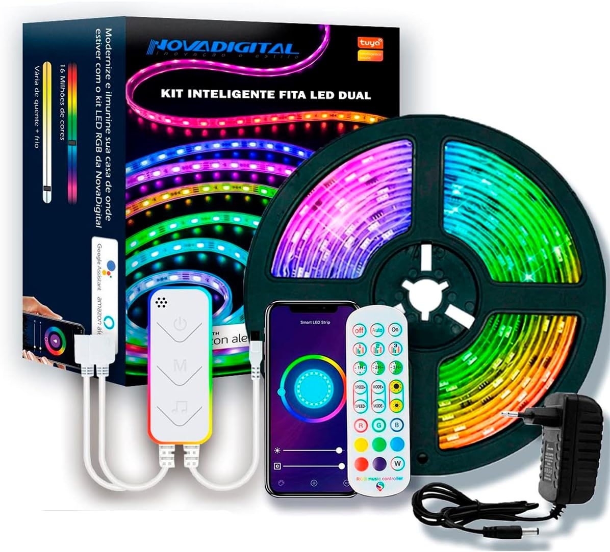 Kit Fita De Led Inteligente RGB Fita Led Com Controle 5m Dual Nova ...