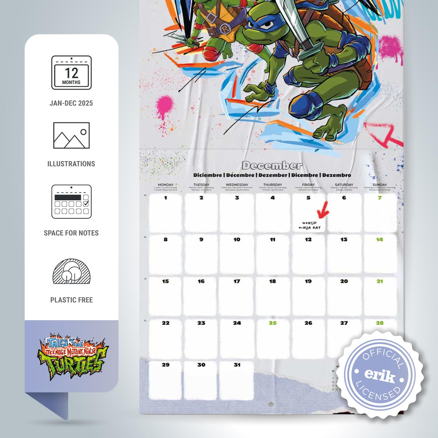 Grupo Erik Ninja Turtles Wall Calendar 2025 | 12″ x 12″ Square Calendar ...