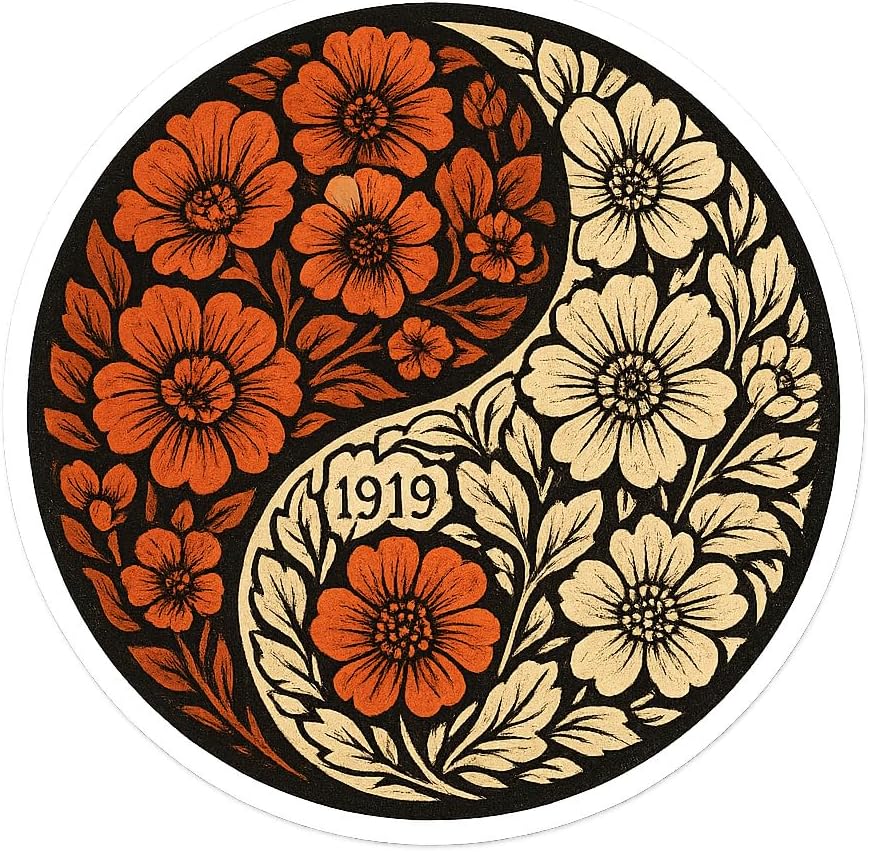Amazon.com: Vintage Floral Yin Yang Sticker - 1919 Retro Design ...