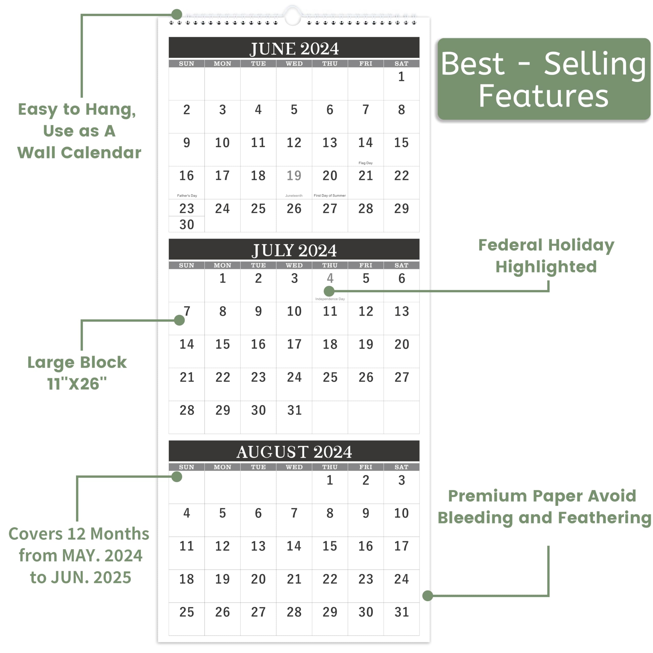 Snapklik.com : Wall Calendar 2024-2025 APIRL 2024 - JULY 2025, 3 Month ...