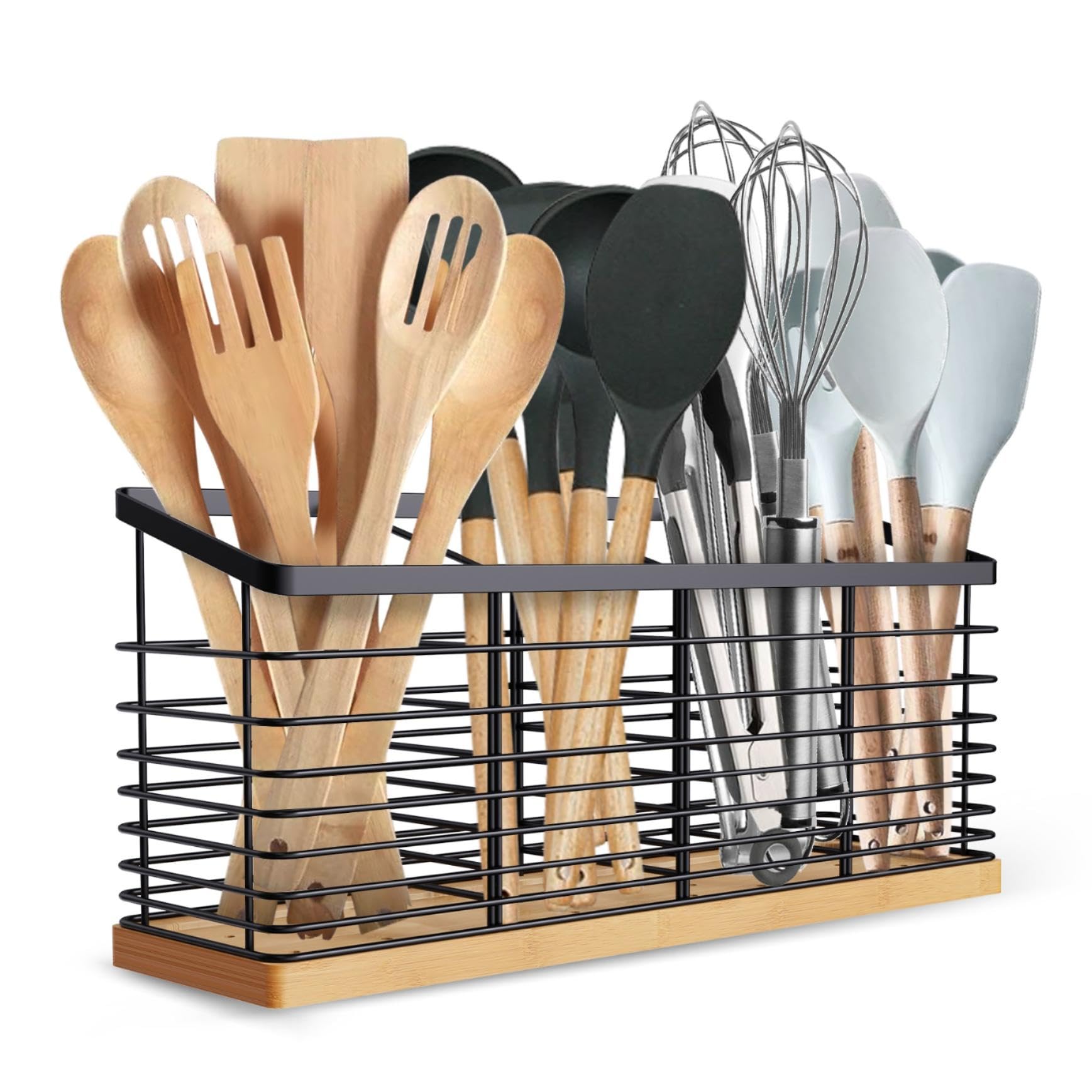 Amazon.com: Suli Extra Large Kitchen Utensil Holder with 4 Compartments，Matte Black Metal holder ...