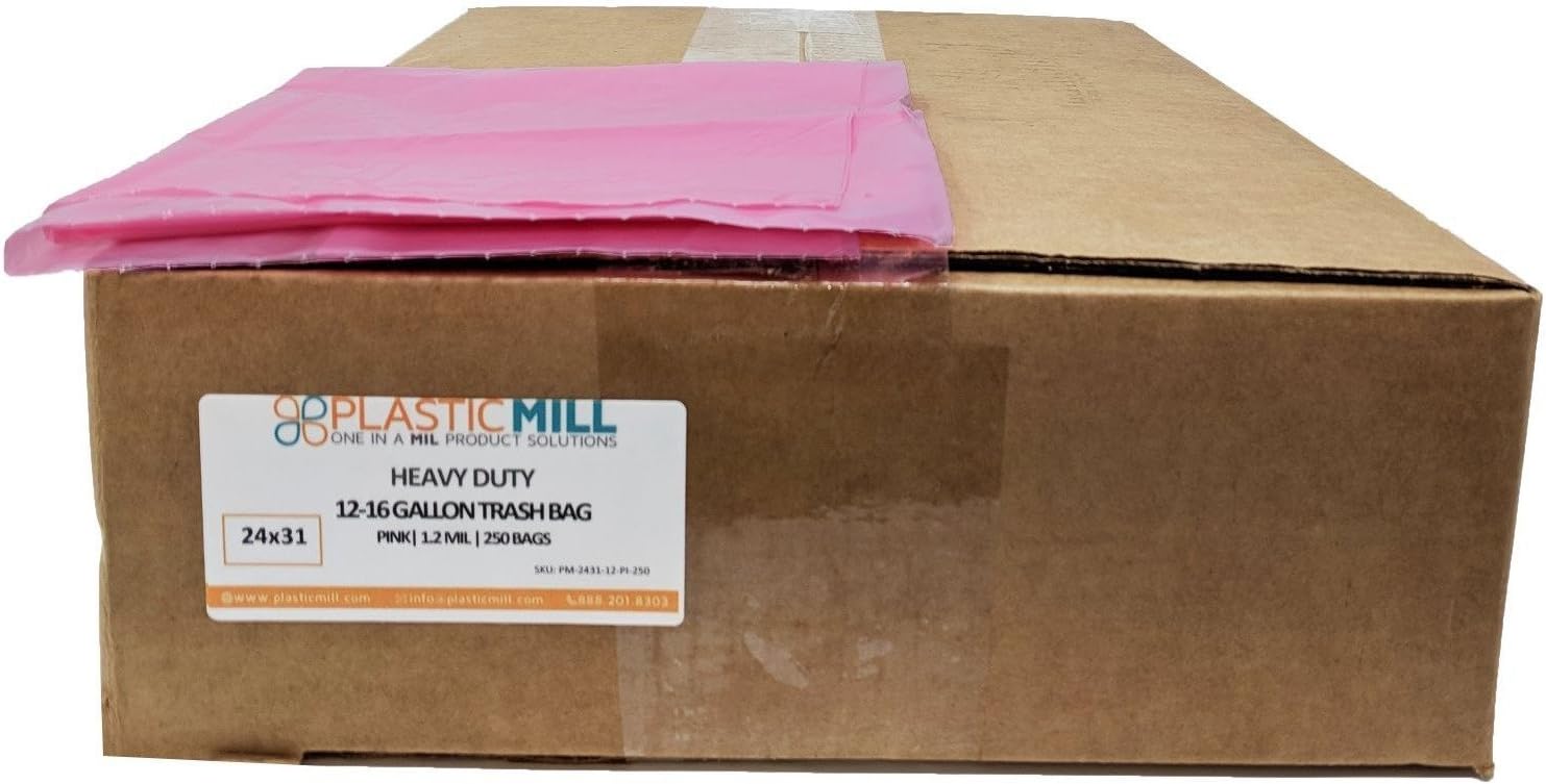 Amazon.com: PlasticMill Heavy Duty Trash Bags - Pink Garbage Bags ...