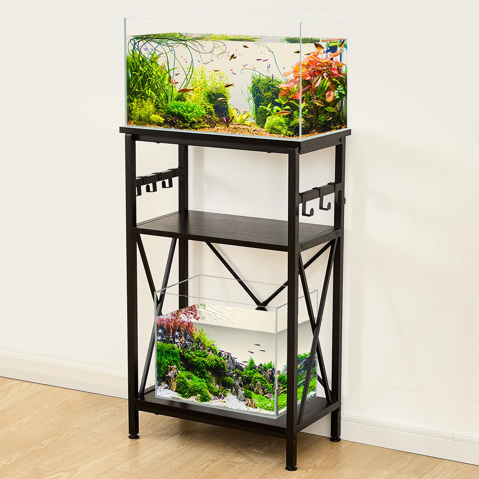 Amazon.com : LAQUAL 10 Gallon Fish Tank Stand with Shelf, Double ...