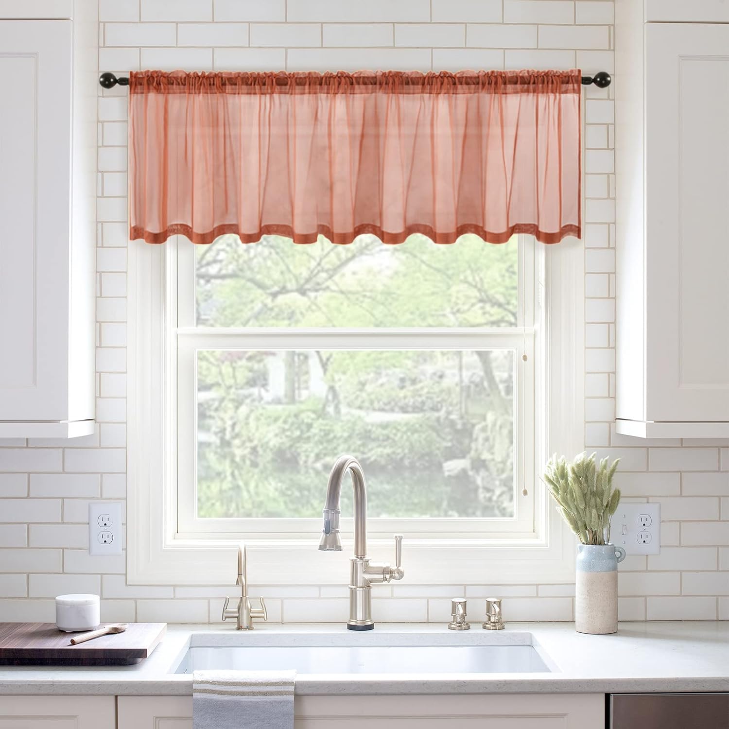 Amazon.com: MIULEE Fall Sheer Valance Half Window Curtains Terracotta ...