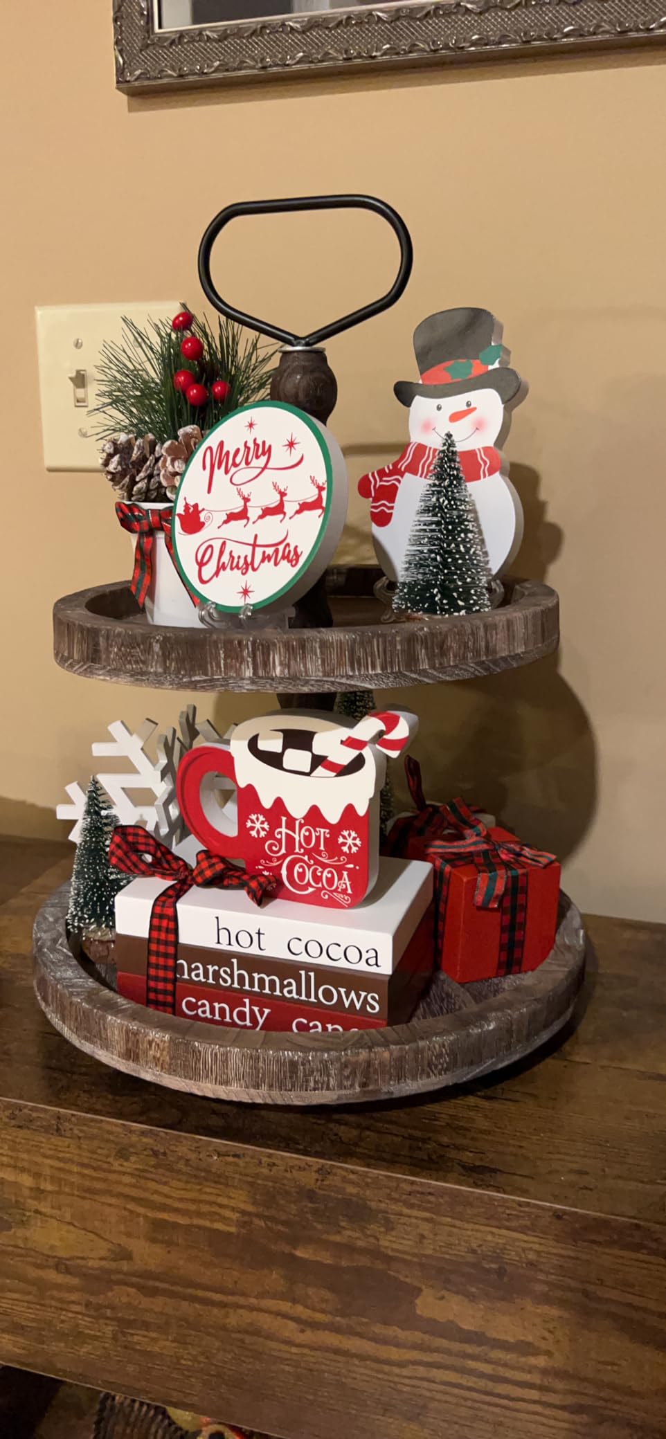 Amazon.com: Christmas Tiered Tray Decor Set of 3 Mini Wood Presents ...