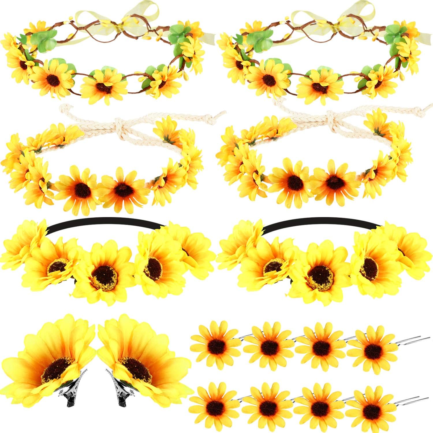 Amazon.com : WILLBOND 8 Pieces Sunflower Crown Hair Wreath Daisy Flower ...