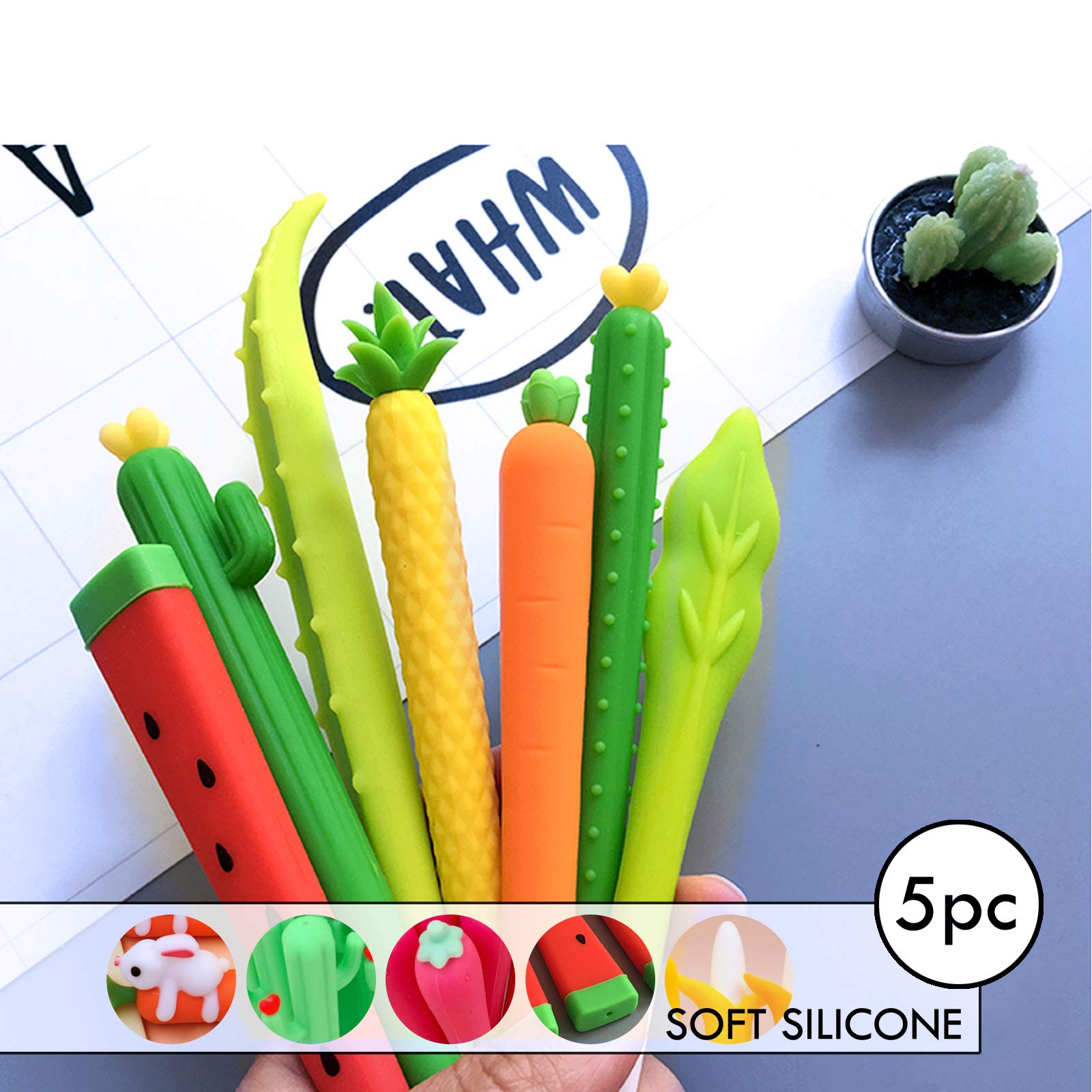 Ekoi Cute Soft Silicone Novelty Gel Pen Vegetable Fruits Theme ...