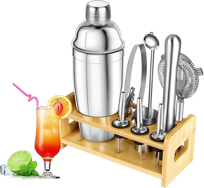 Amazon.com: Cocktail Shaker Set with Decent Bamboo Stand,More Than 25 ...