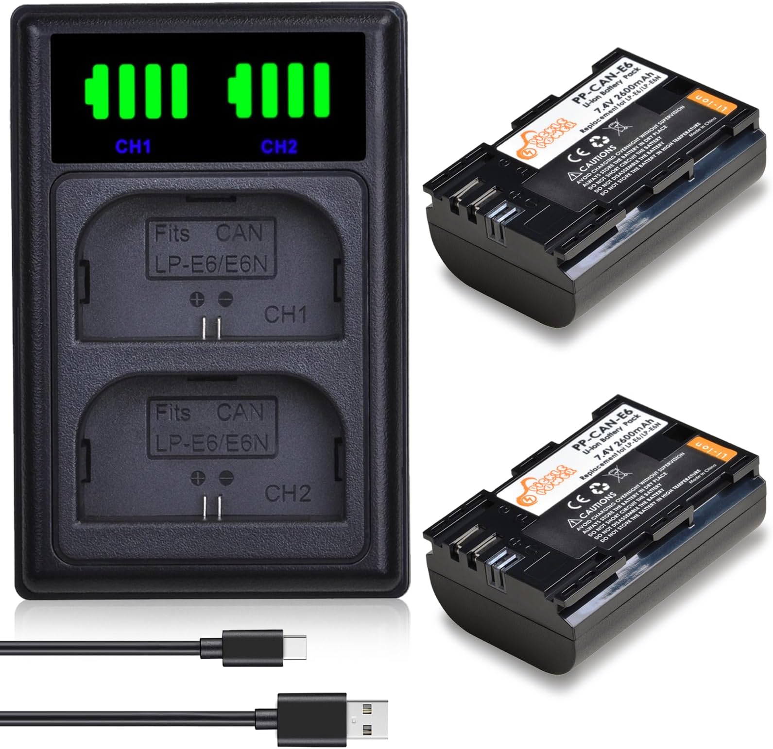 Amazon.com : Pickle Power LP-E6 LP-E6N Battery and LED Dual USB Charger ...