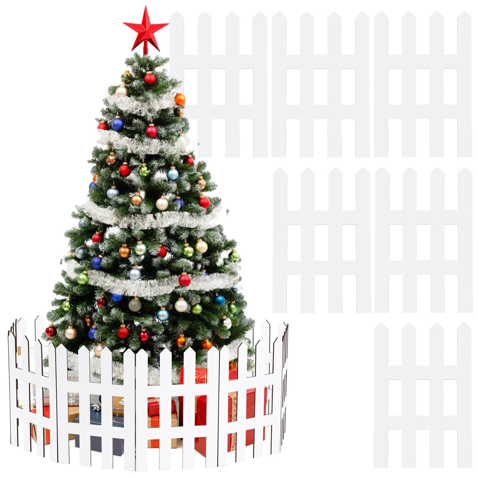 Amazon.com : MoDooris 4Pcs Christmas Tree Fences White Wooden Picket Fence Thick Xmas Tree Fence ...