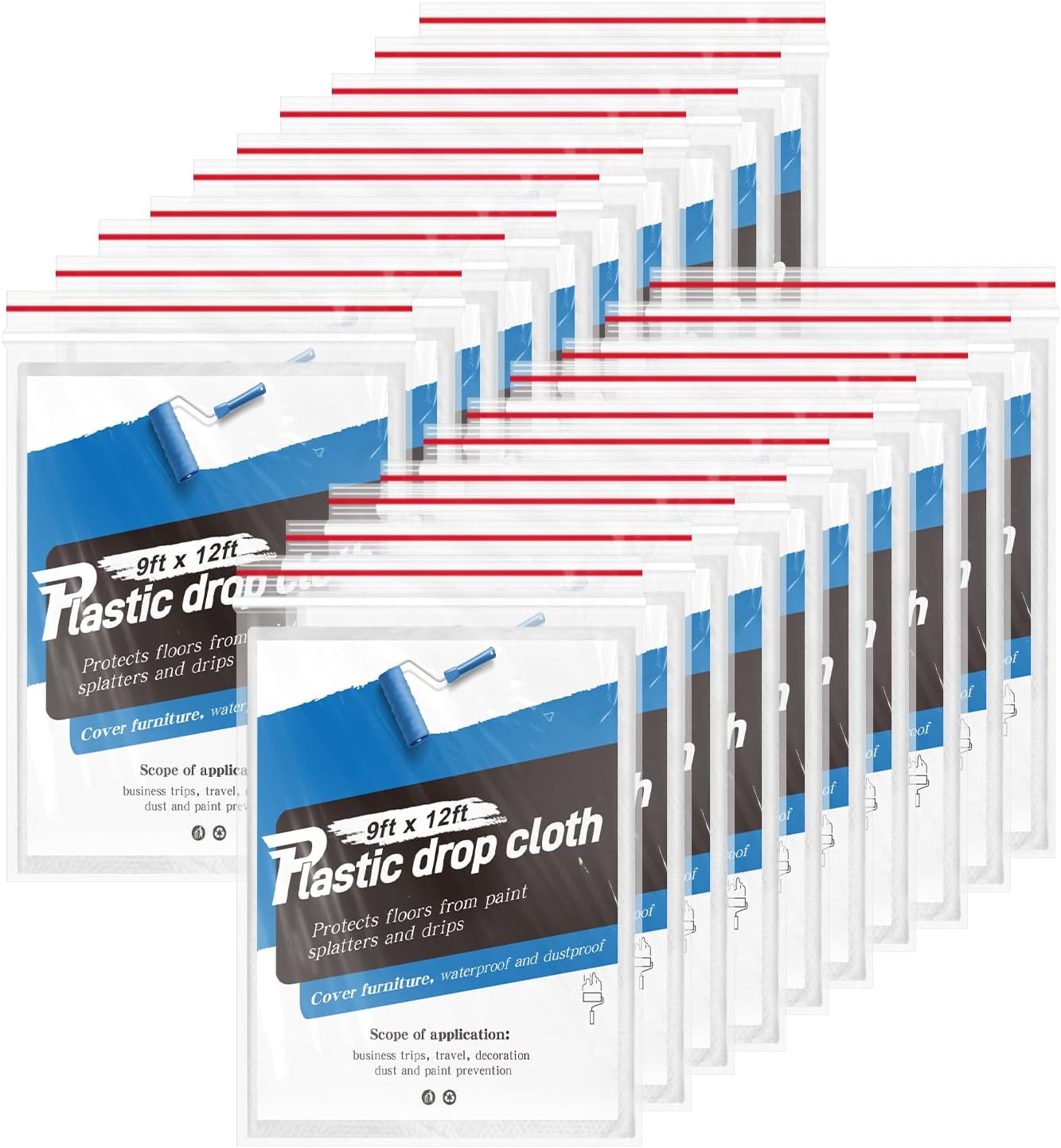 20 Pack Plastic Drop Cloth Sheets for Painting, 9x12 Feet Dust-Proof ...