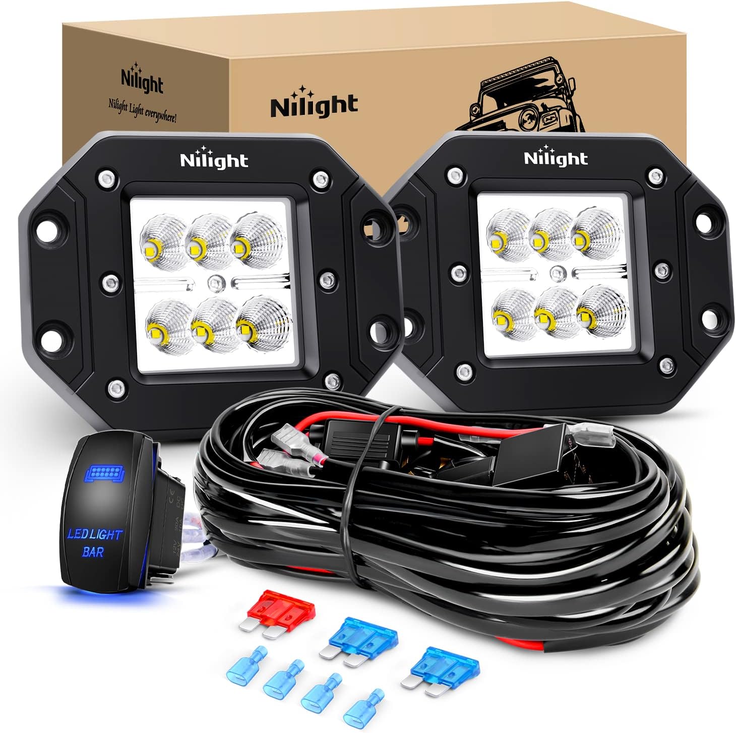 Amazon.com: Nilight LED Light Bar 2PCS 18W Flush Mount Flood Led Off ...