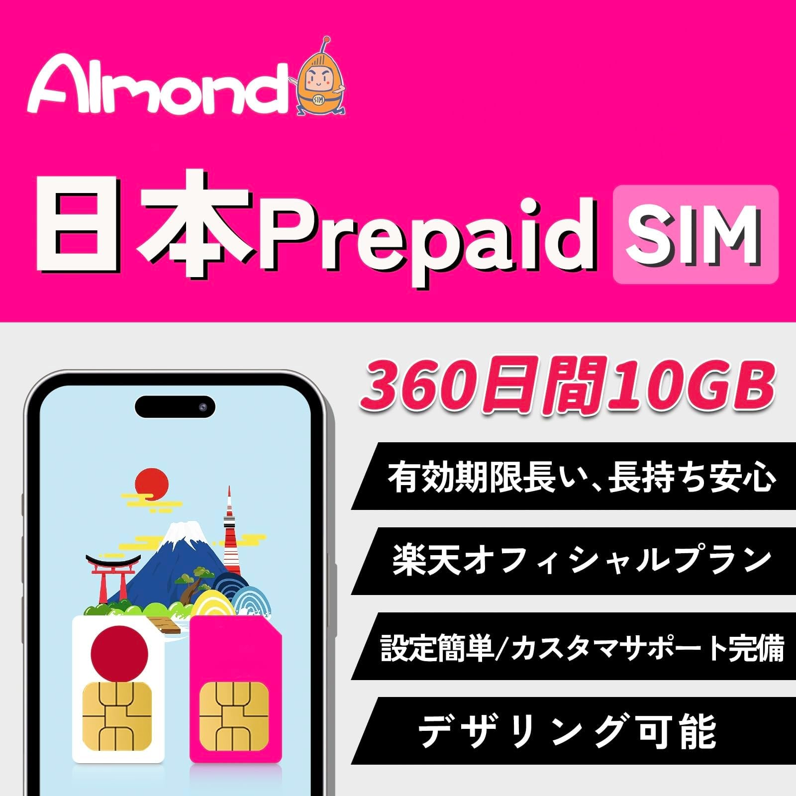 Amazon.co.jp: 【純正RAKUTEN回線】日本 プリペイド SIM 360日間 10GB 大容量 Rakuten 5G 4G ...