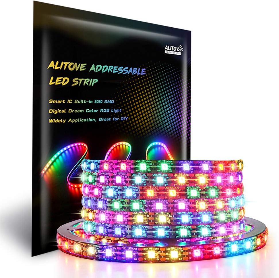 ALITOVE WS2812B Addressable 300 Pixels RGB LED Strip Light 5m/16.4ft ...