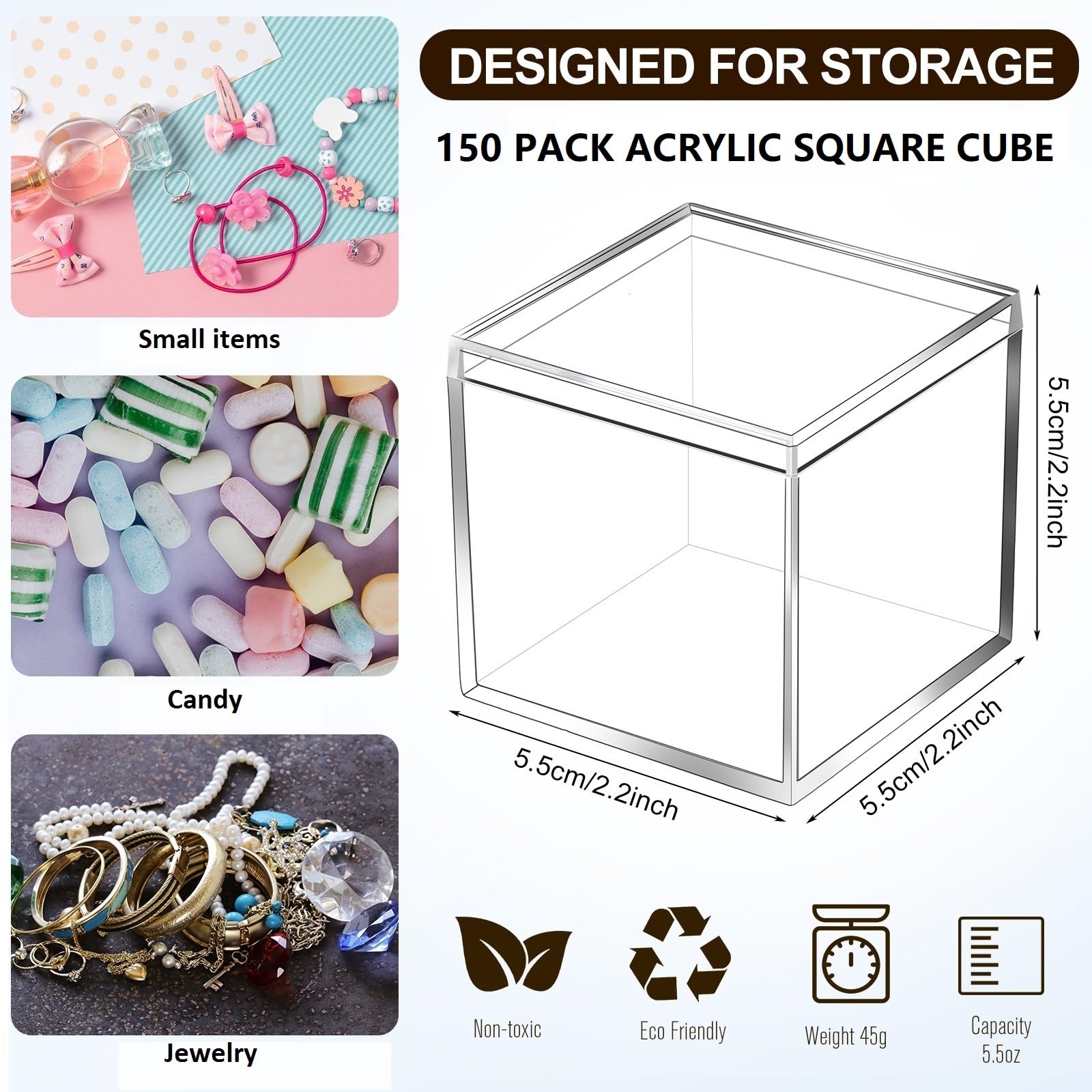 Tuanse Acrylic Box with Lid Clear Small Acrylic Box Plastic Square Cube ...