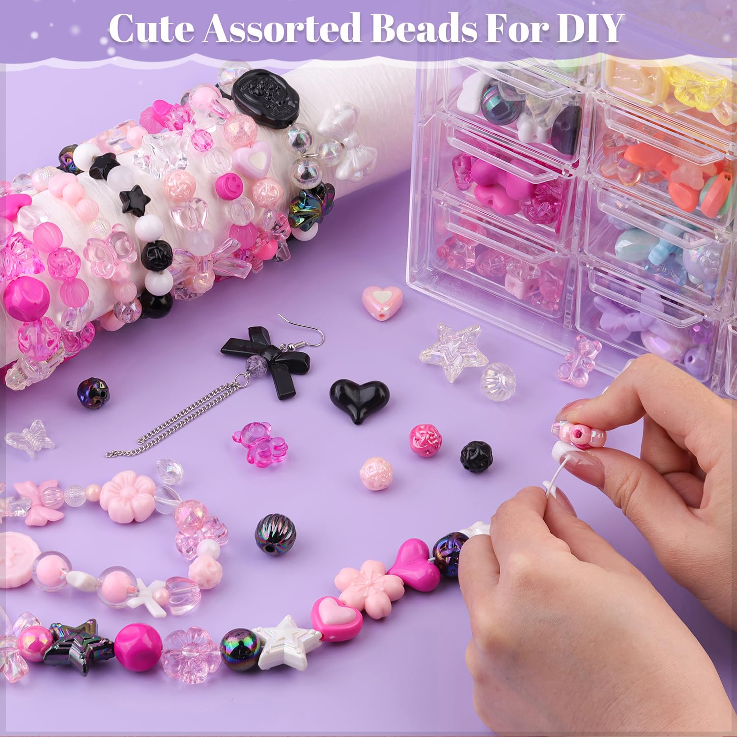 Snapklik.com : Assorted Acrylic Beads, 130-180PCS 3 Mixed Series Cute ...