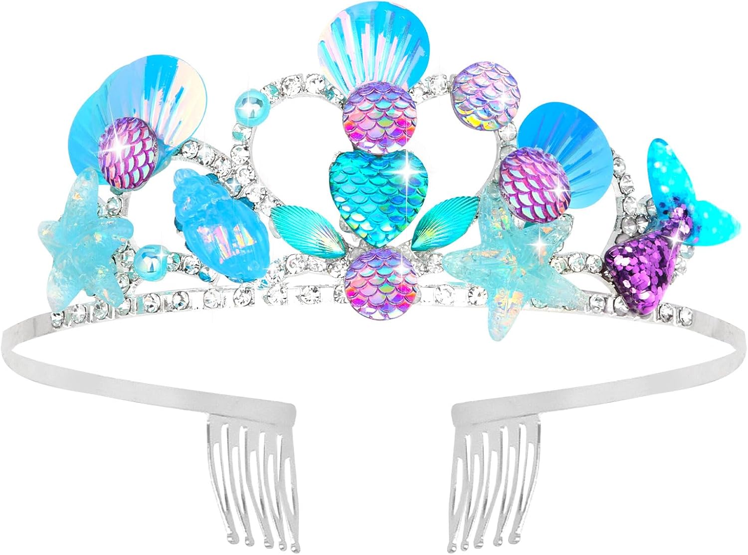 Amazon.com: GAFATORY Blue Mermaid Tiara for Women with Comb Heart ...
