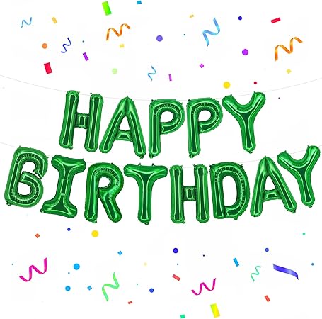 Amazon.com: KatchOn, Green Happy Birthday Balloon Banner - 16 Inch ...