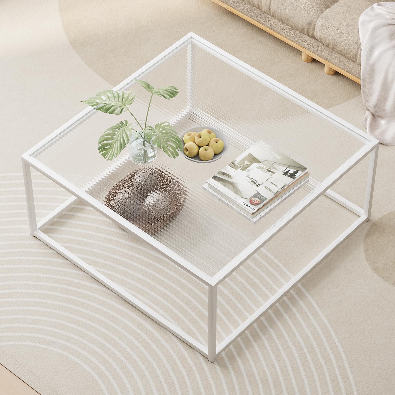 Amazon.com: Glass Coffee Table Square Coffee Table for Small Space ...